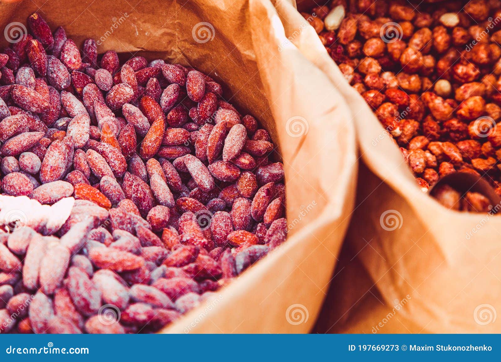 Nuts in a paper bag stock image. Image of group, food - 197669273