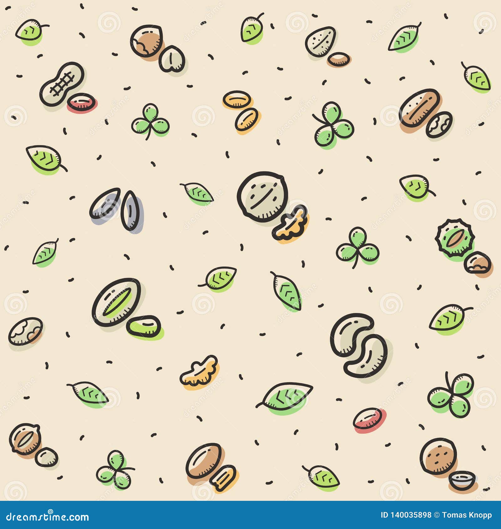Nuts Pattern with Colored Icons Isolated on Light Background Stock ...