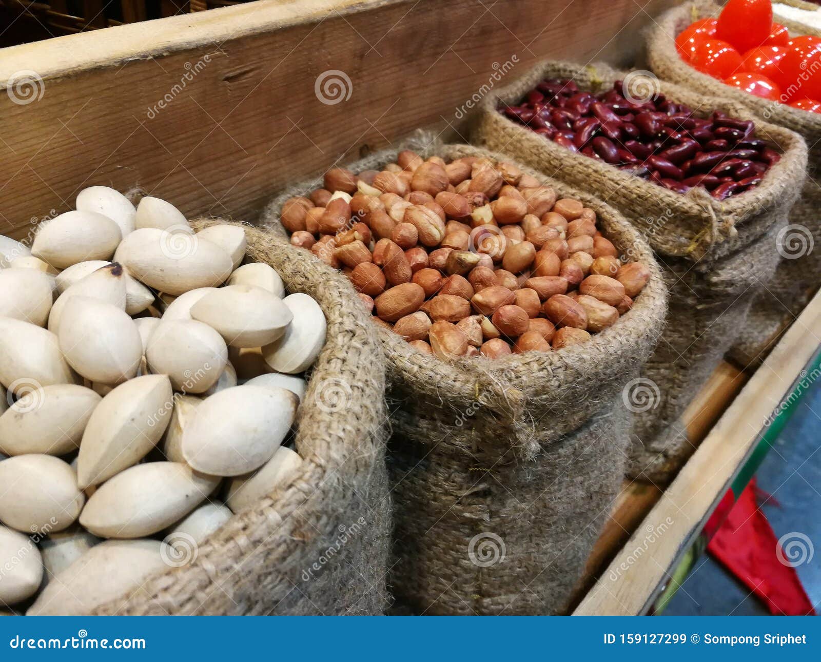 Nuts Peanut and Grains in Sack Bag Stock Image - Image of crop, legume ...