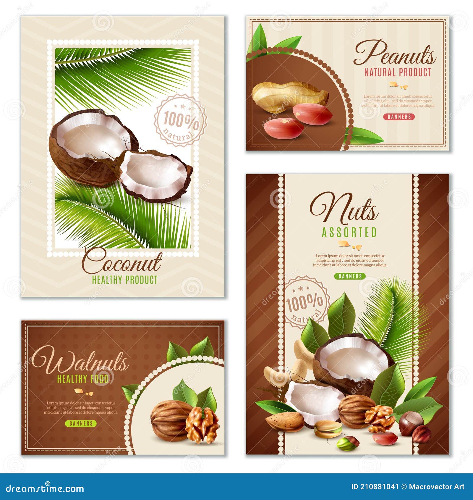 Nuts Poster Banner Set stock vector. Illustration of design - 210881041