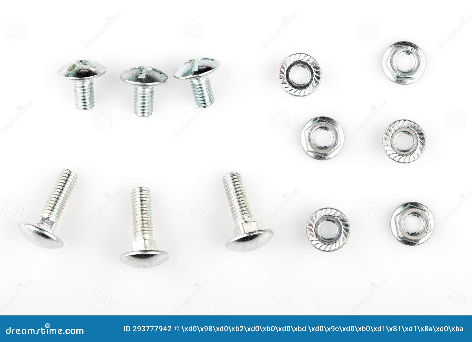 Nuts with a Press Washer on a White Background. M6 Screws Stock Photo ...