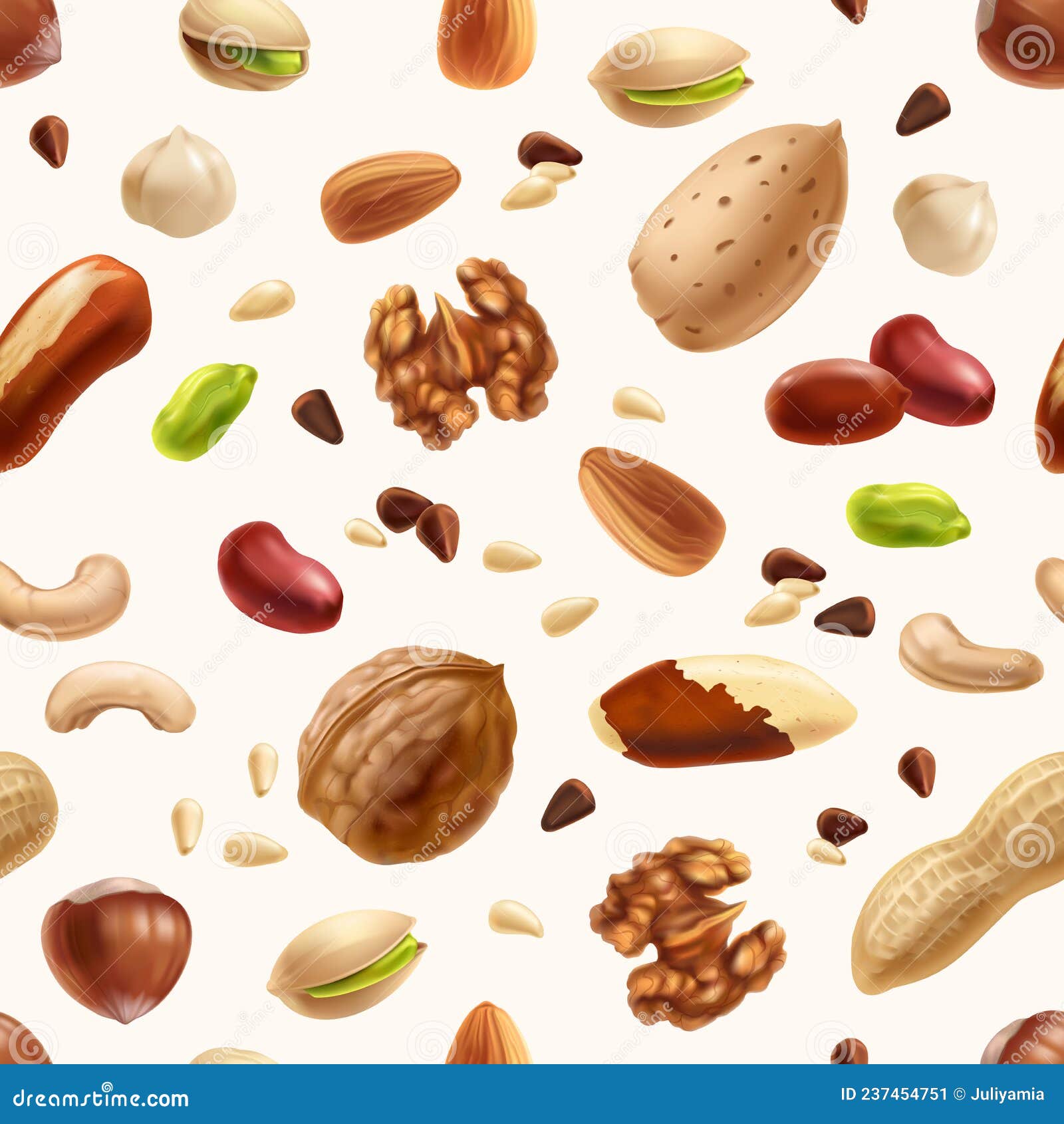 Nuts Seamless Patern. Assorted Nuts on Light Background Stock Vector ...