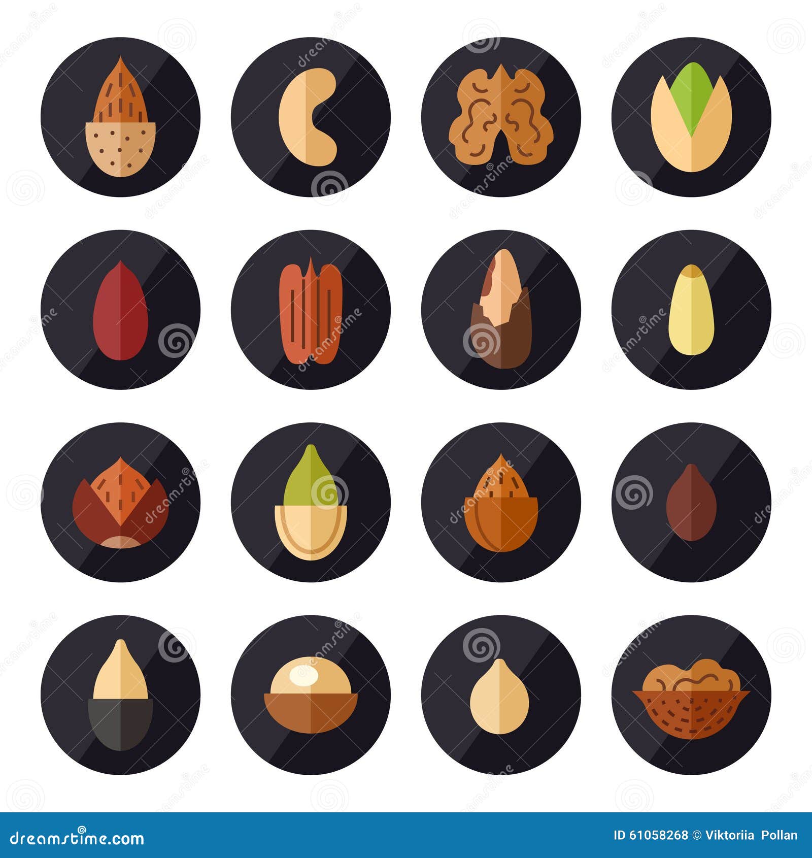 Nuts and Seeds Vector Icons Set. Flat Design. Stock Vector ...