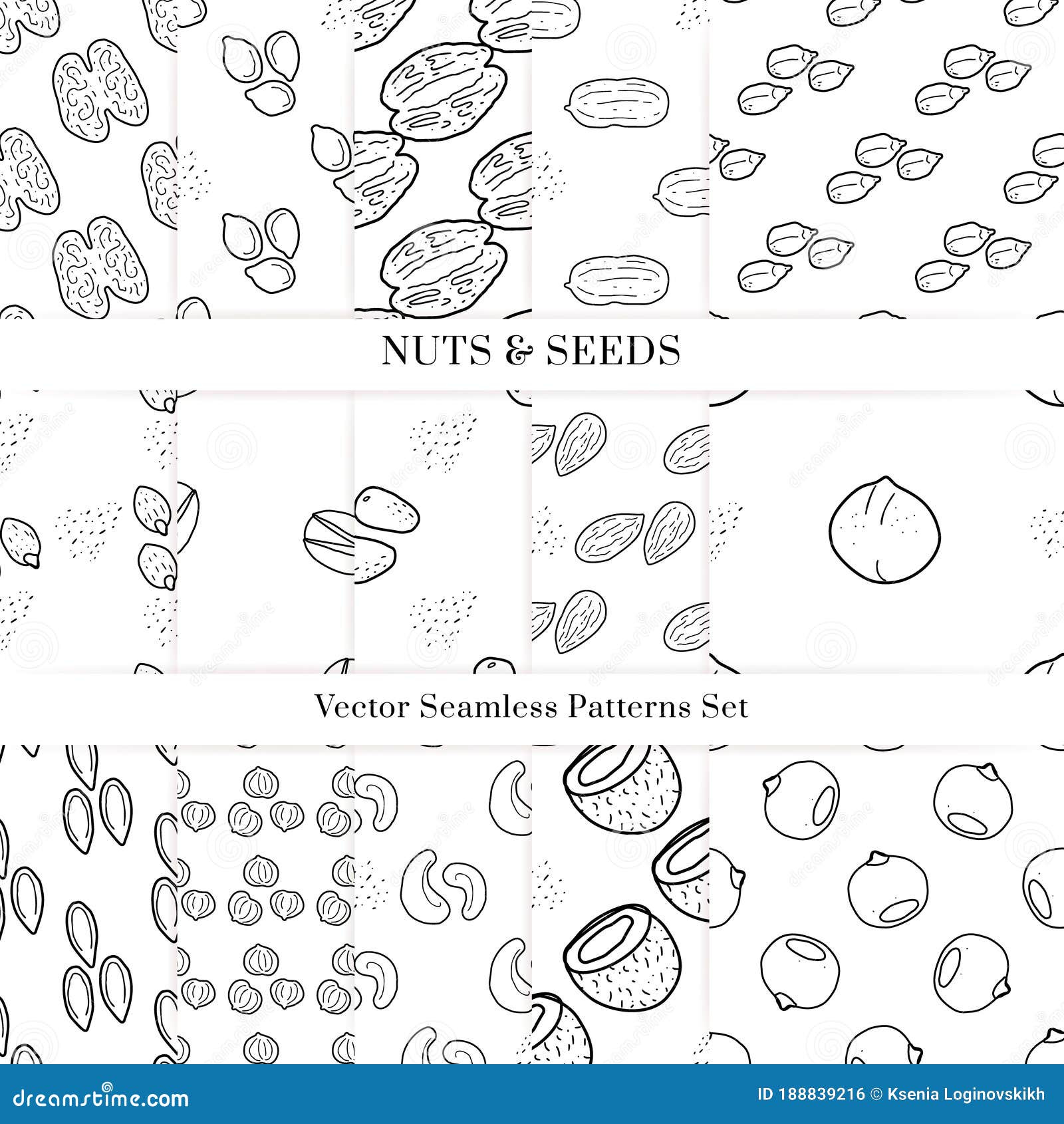 Nuts and Seeds Vector Pattern. Outline Hand Drawn Design Stock Vector ...