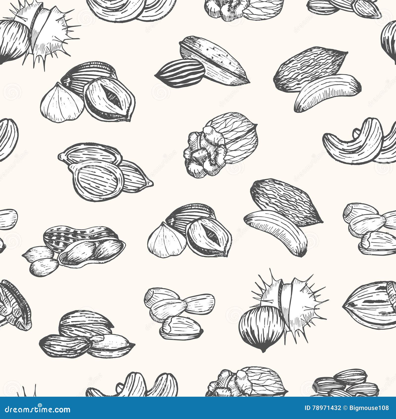 Nuts Set Hand Draw Sketch Background Pattern. Vector Stock Vector ...