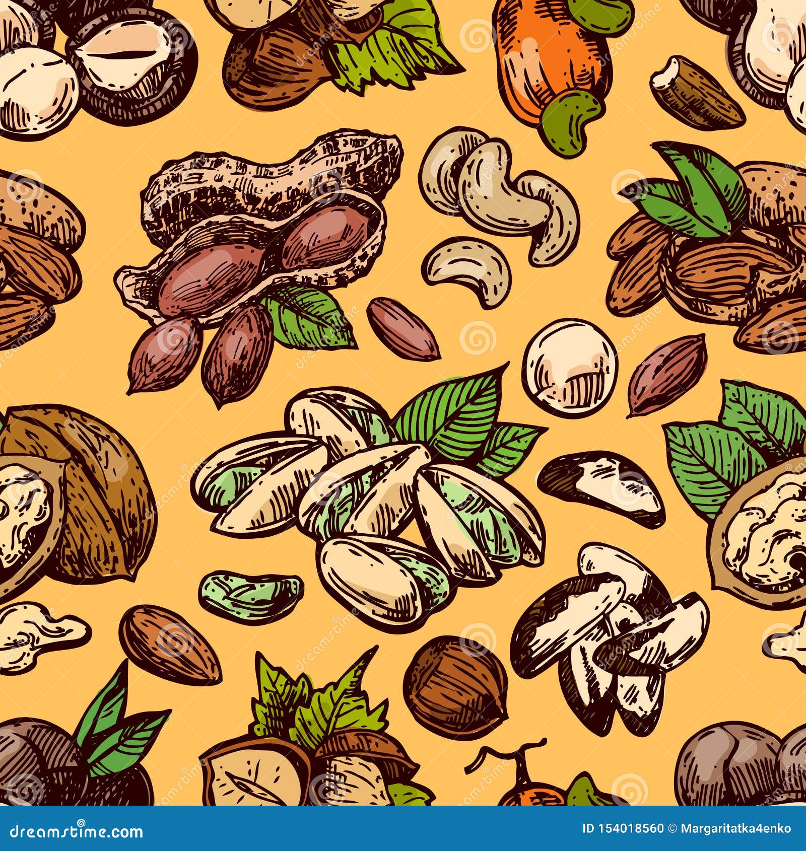 Nuts Set Sketch Style Food Illustrations. Hand Drawn Beautiful Pictures ...