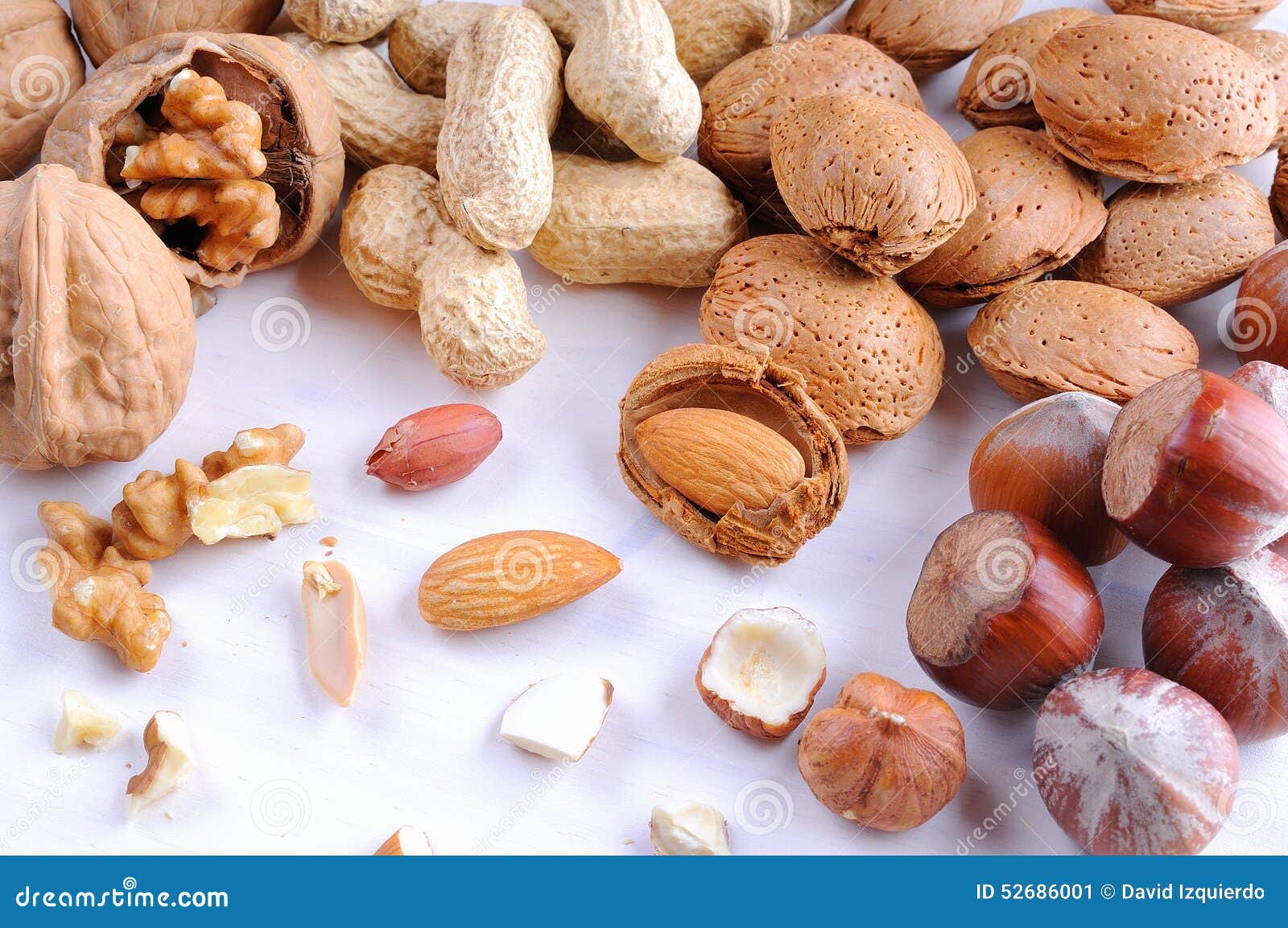 Nuts in Shell and Shelled on a Table Top View Stock Image - Image of ...