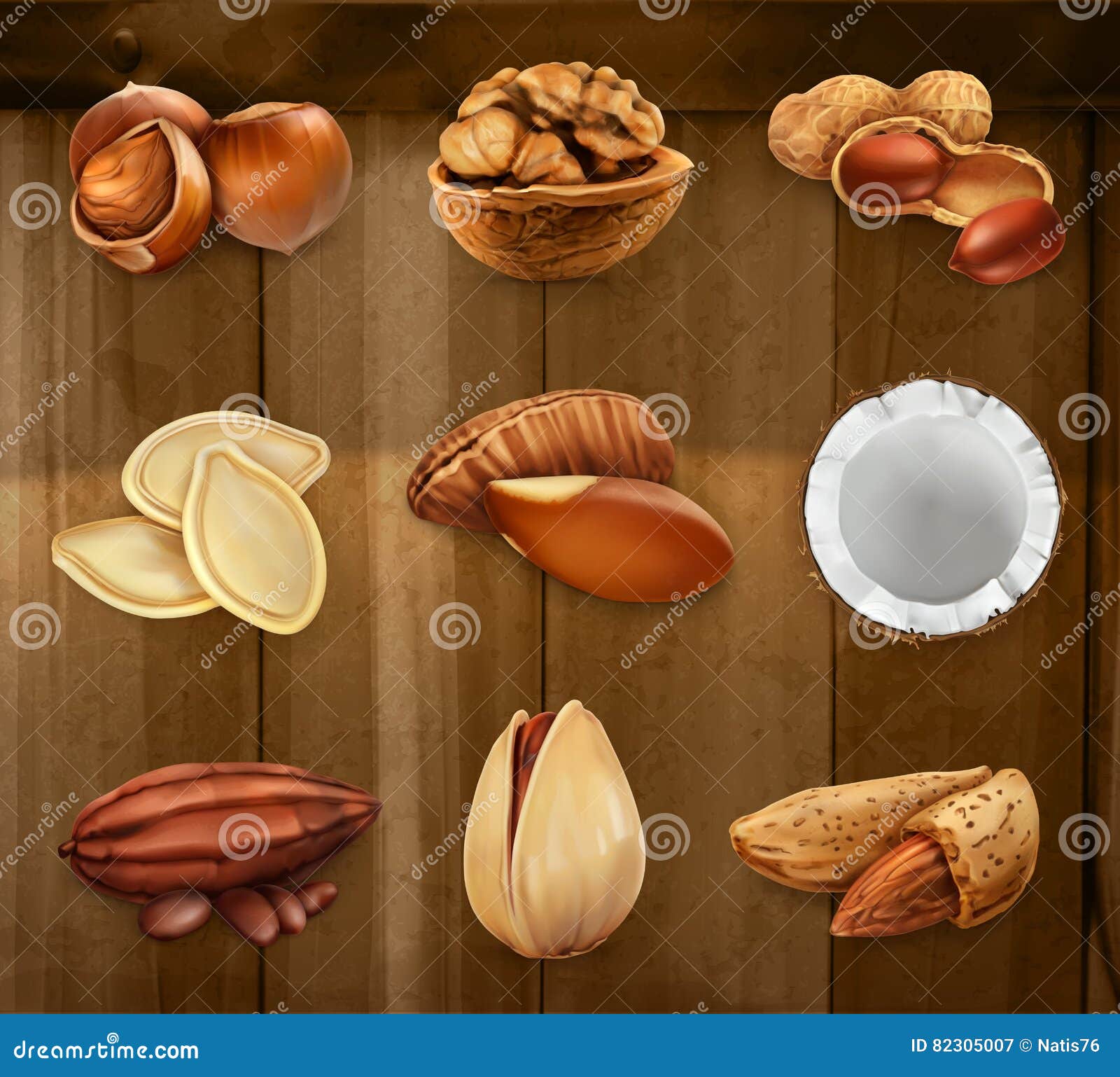 Nuts in the Shell. Vector Icon Set Stock Vector - Illustration of ...