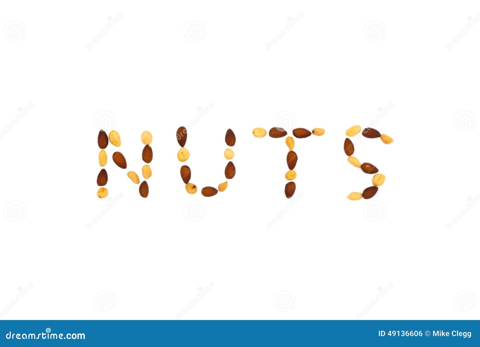 Nuts Text on Isolated White Background Stock Photo - Image of closeup ...