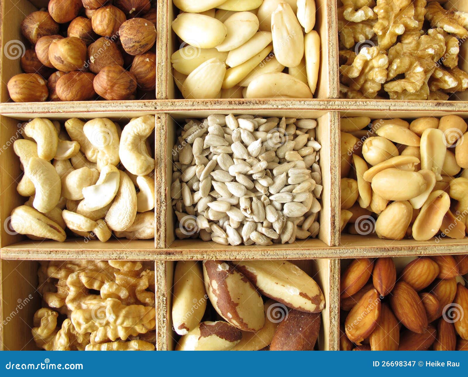 Nuts in wooden box stock image. Image of collection, assortment - 26698347