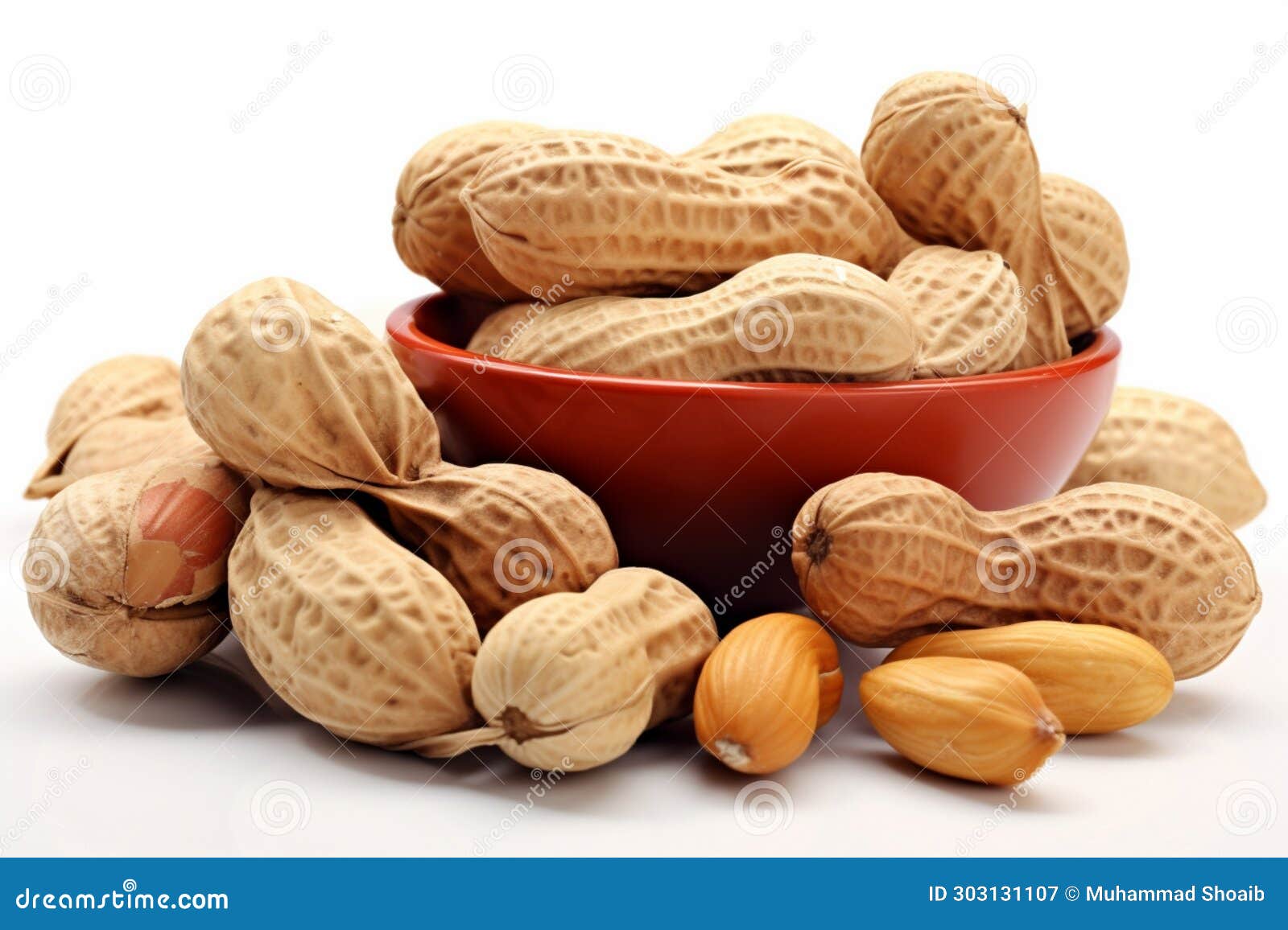 Nutty Display Peanuts in Shell and Peeled, Isolated on White Stock ...