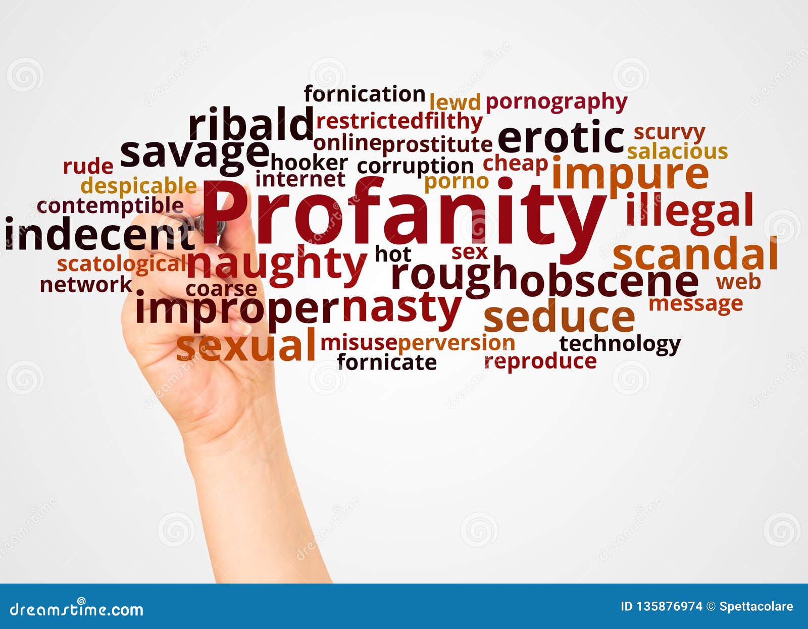 Nuvem E Mão Da Palavra Da Profanidade Com Conceito Do Marcador Foto de ...
