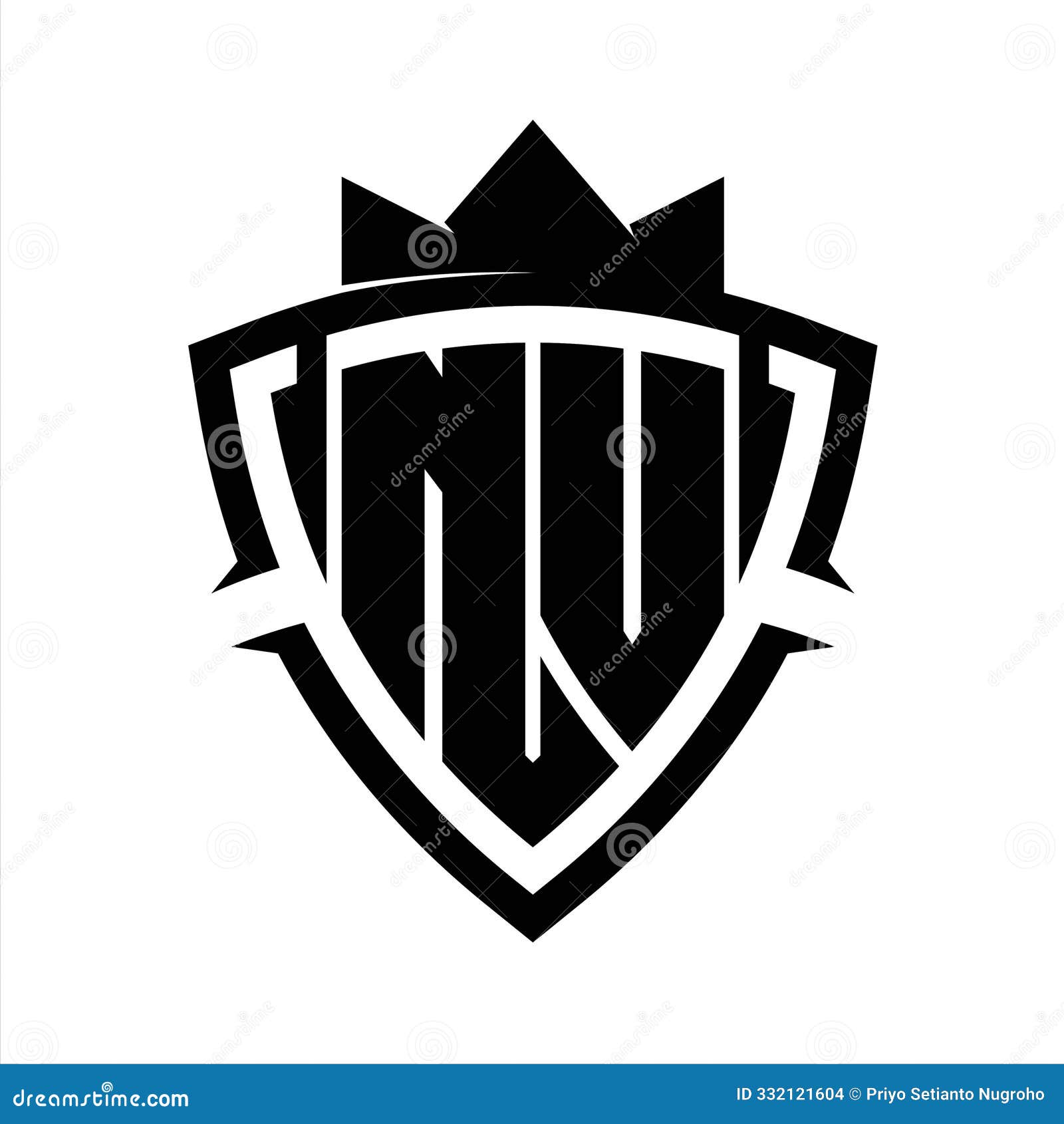 NV Letter Bold Monogram Triangle Curve Shield Shape with Crown Black ...