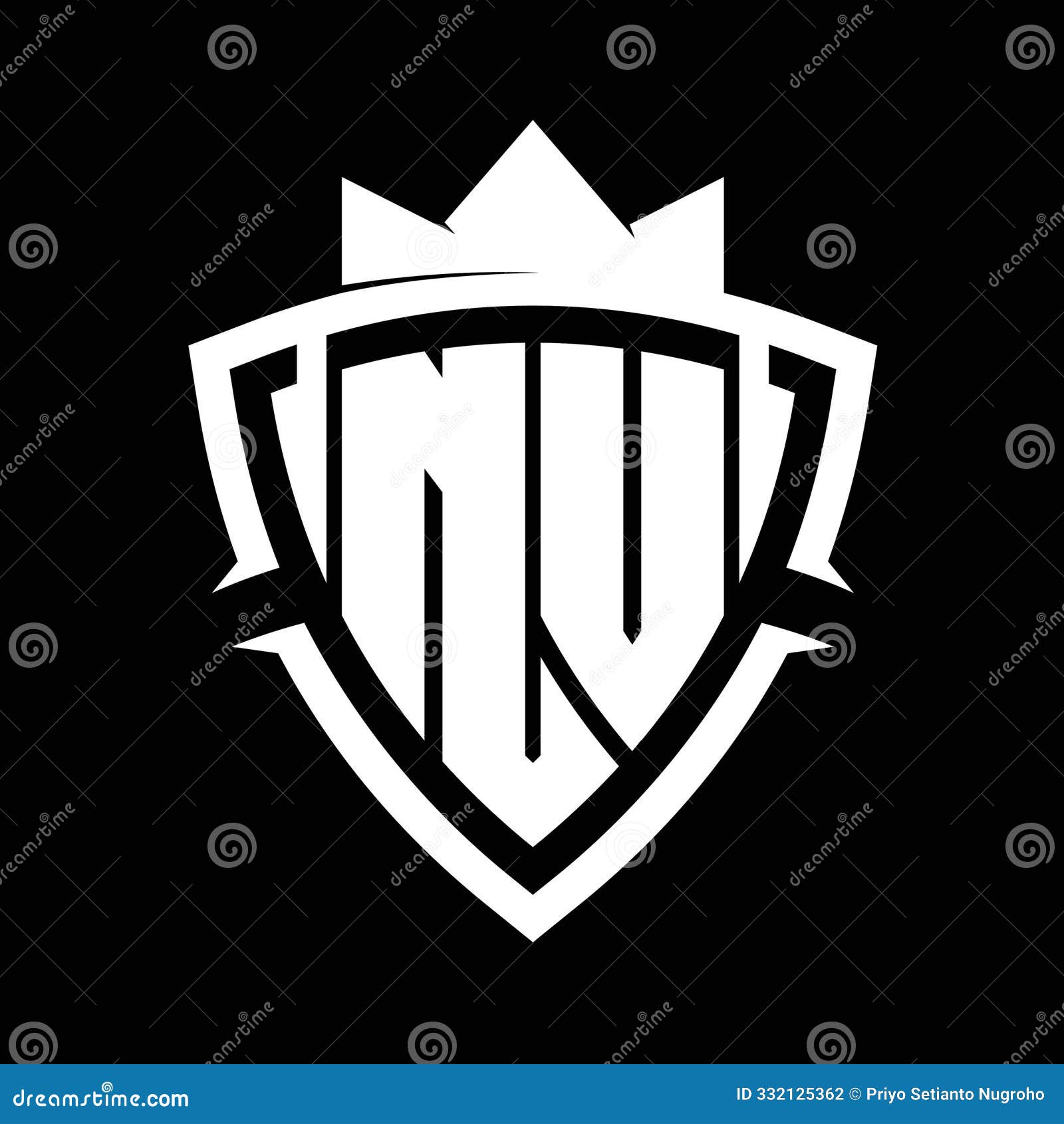NV Letter Monogram with Triangle Curve Shield Shape with Crown White ...