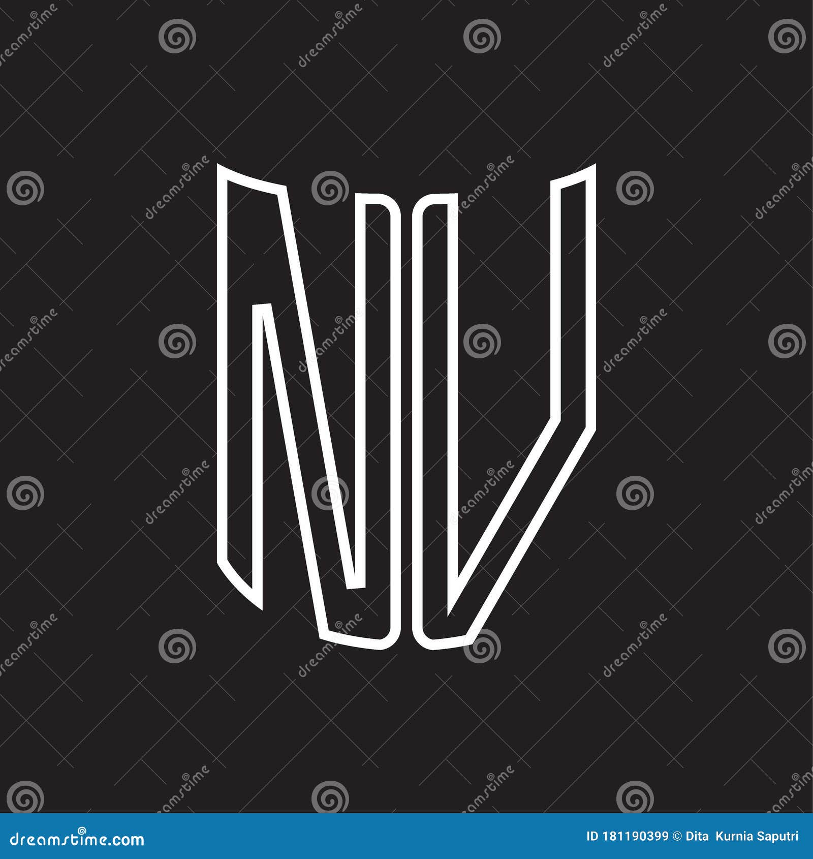 NV Logo Monogram with Ribbon Style Outline Design Template Stock Vector ...