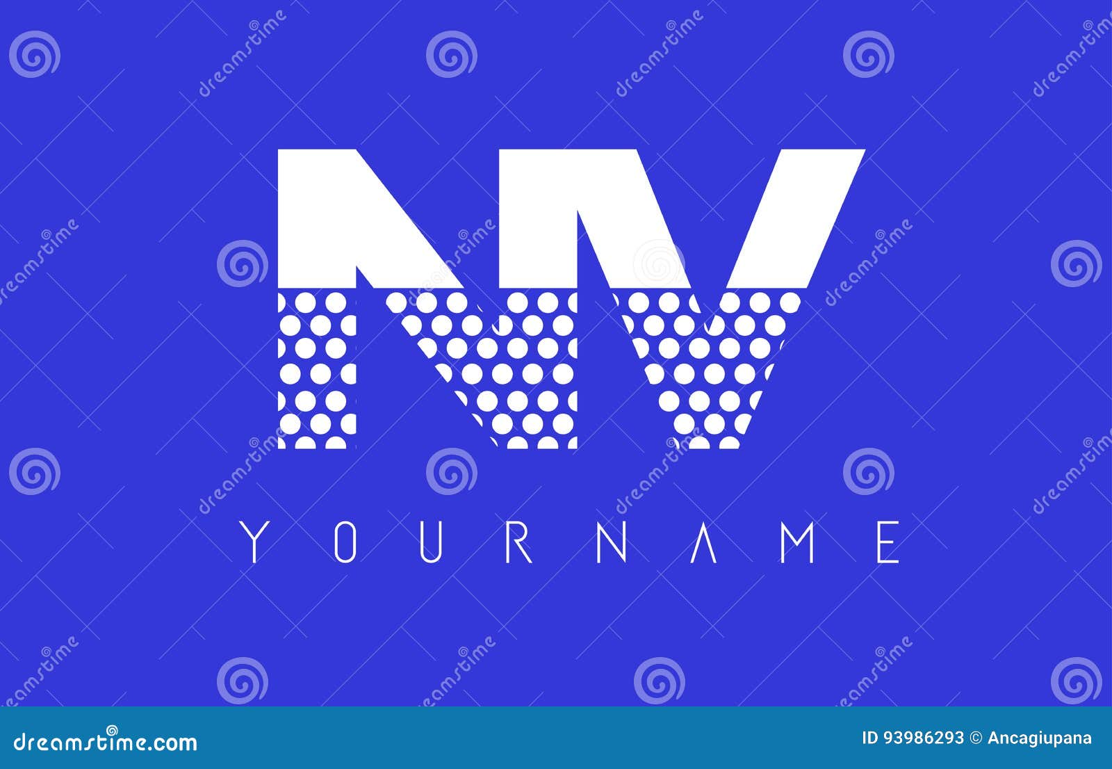 NV N V Dotted Letter Logo Design with Blue Background. Stock Vector ...