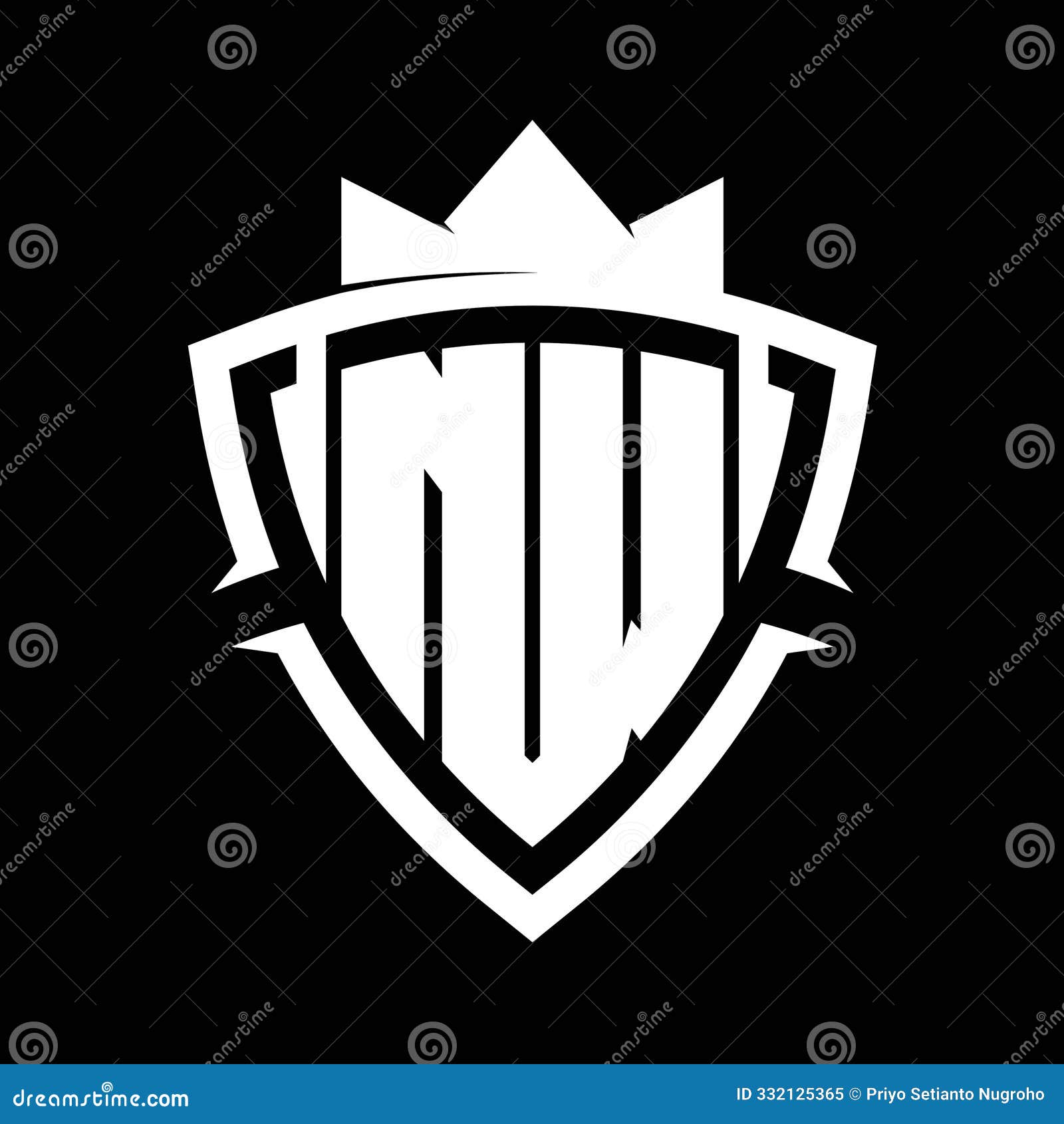 NW Letter Monogram With Triangle Curve Shield Shape With Crown White ...