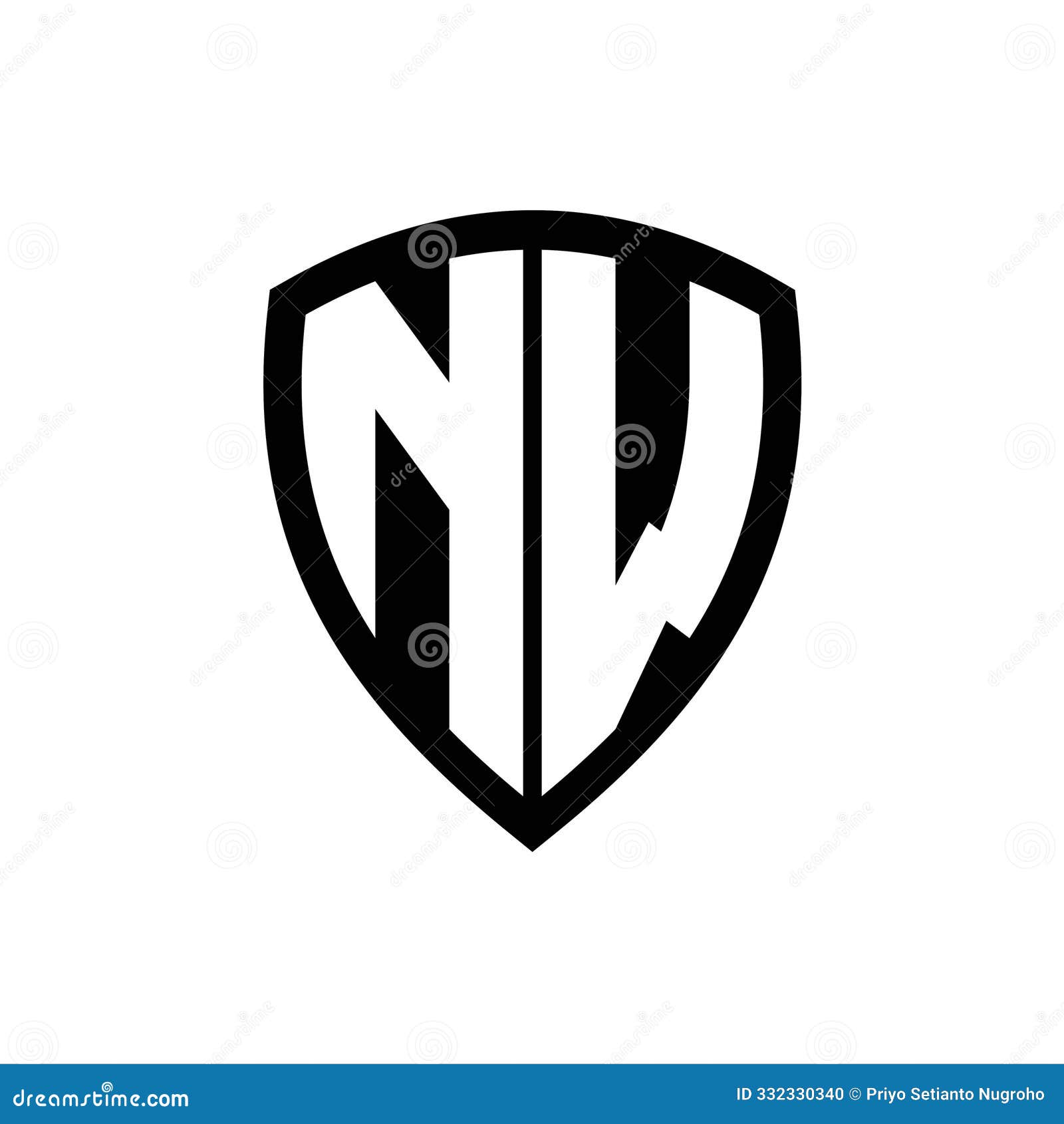 NW Monogram Logo with Bold Letters Shield Shape with Black and White ...