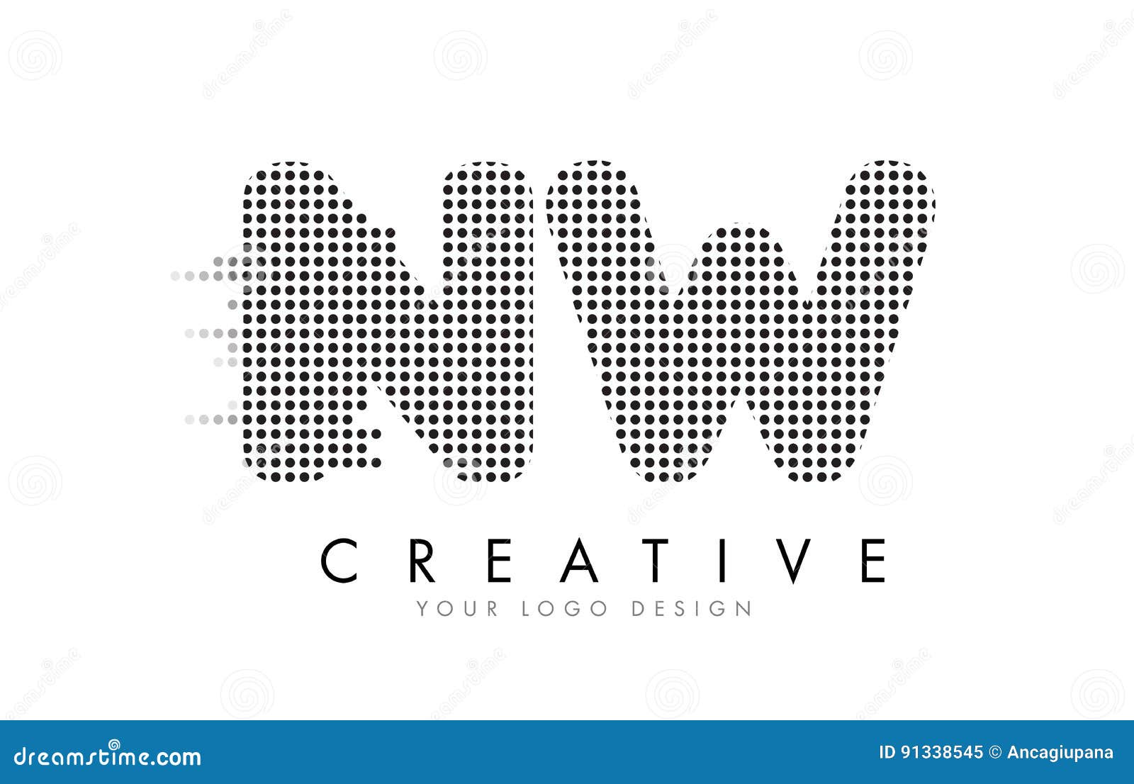 NW N W Letter Logo with Black Dots and Trails. Stock Vector ...