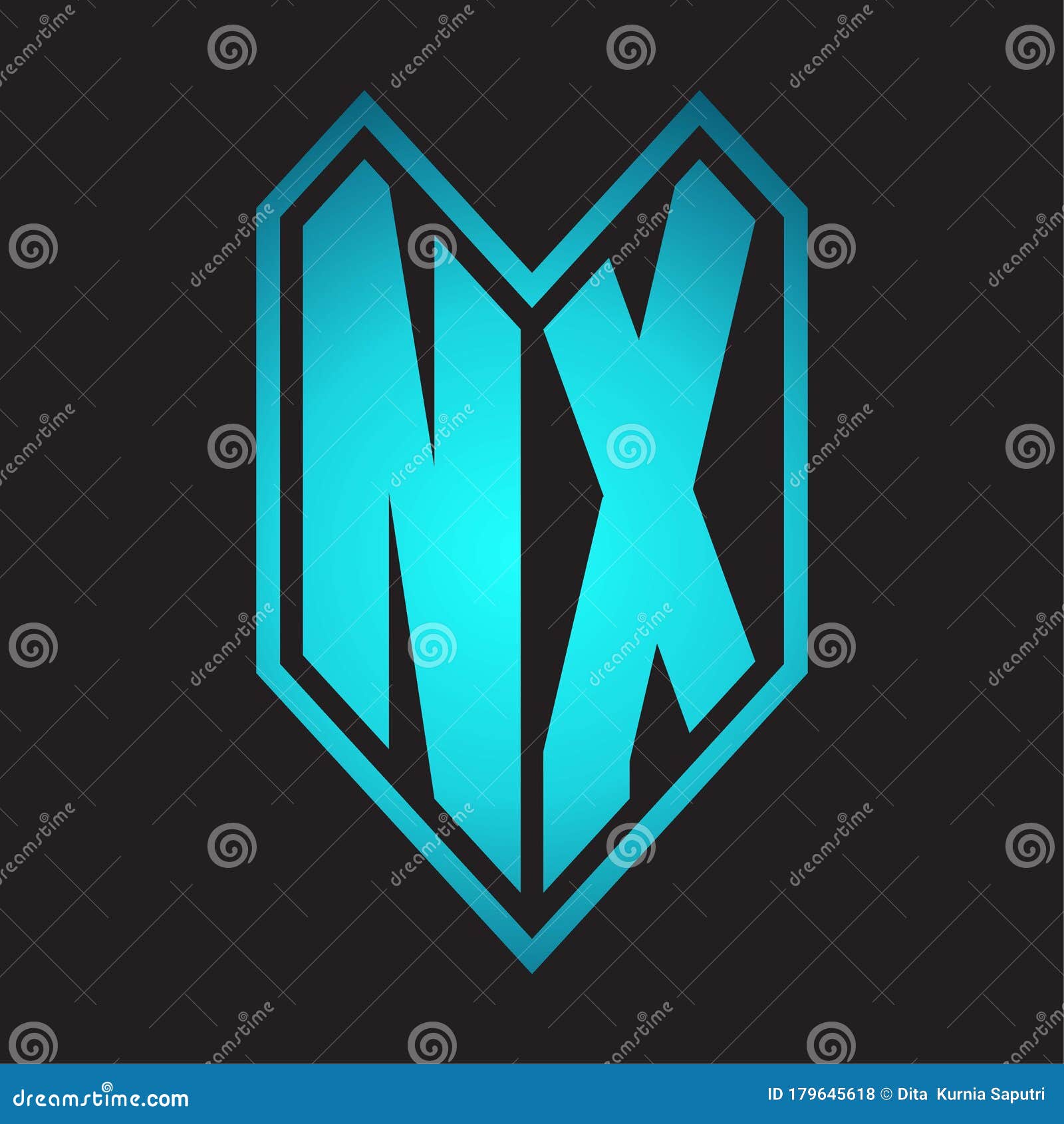 NX Logo Monogram with Emblem Line Style Isolated on Blue Gradient ...