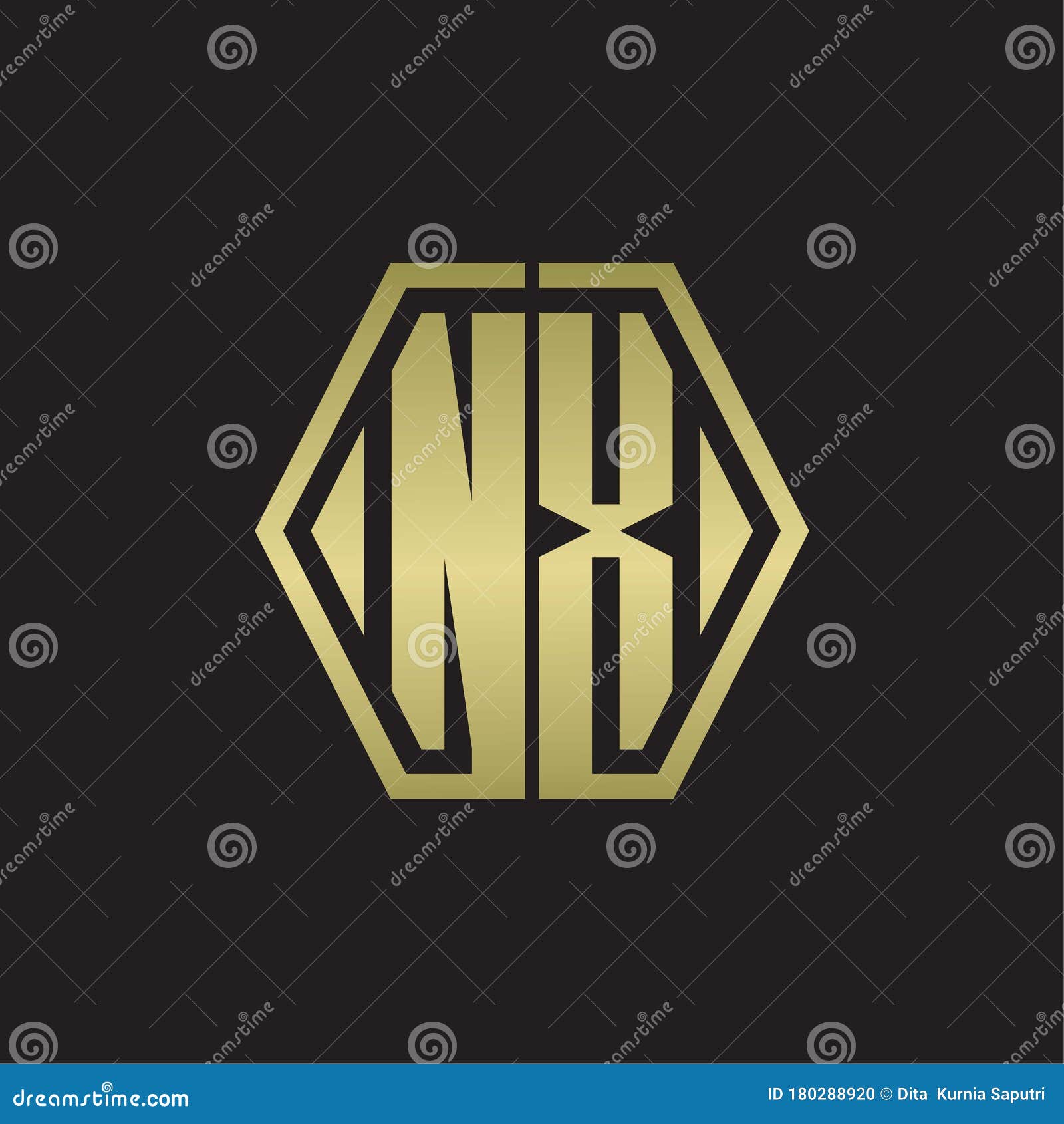 NX Logo Monogram with Hexagon Line Rounded Design Template with Gold ...