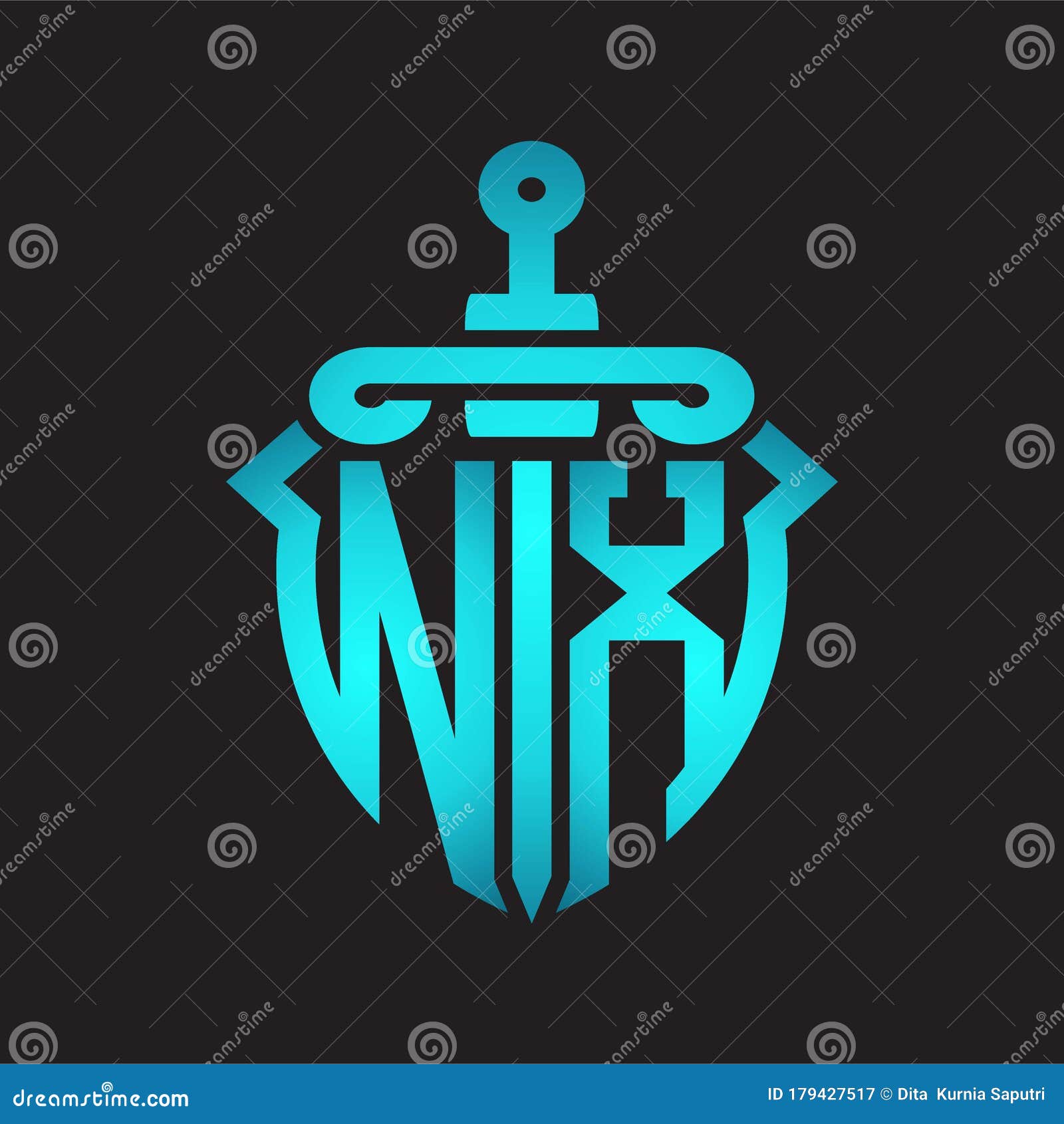 NX Logo Monogram with Sword and Shield Combination Isolated Blue Colors ...