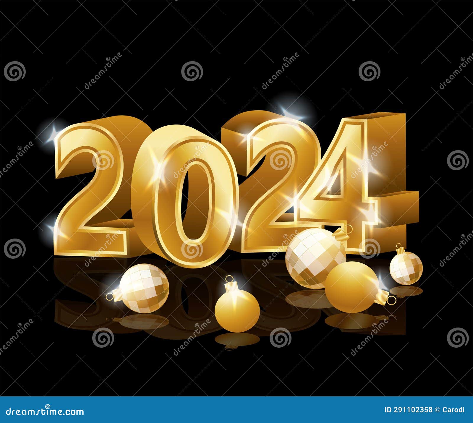 Golden 2024 Numbers On Dark Blue Background. Black Satin Bow On Gold ...