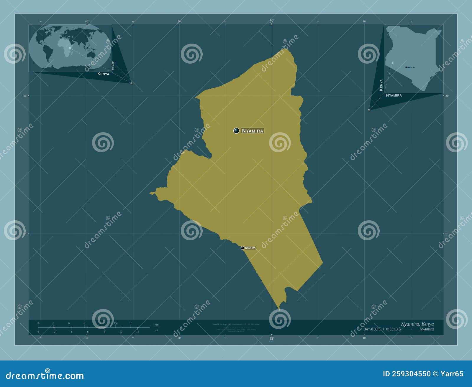 Nyamira, Kenya. Solid. Labelled Points of Cities Stock Illustration ...