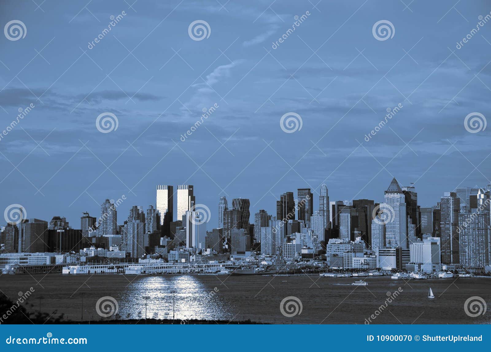 Nyc Skyline in Blue and Black Tones Stock Photo - Image of nighttime ...
