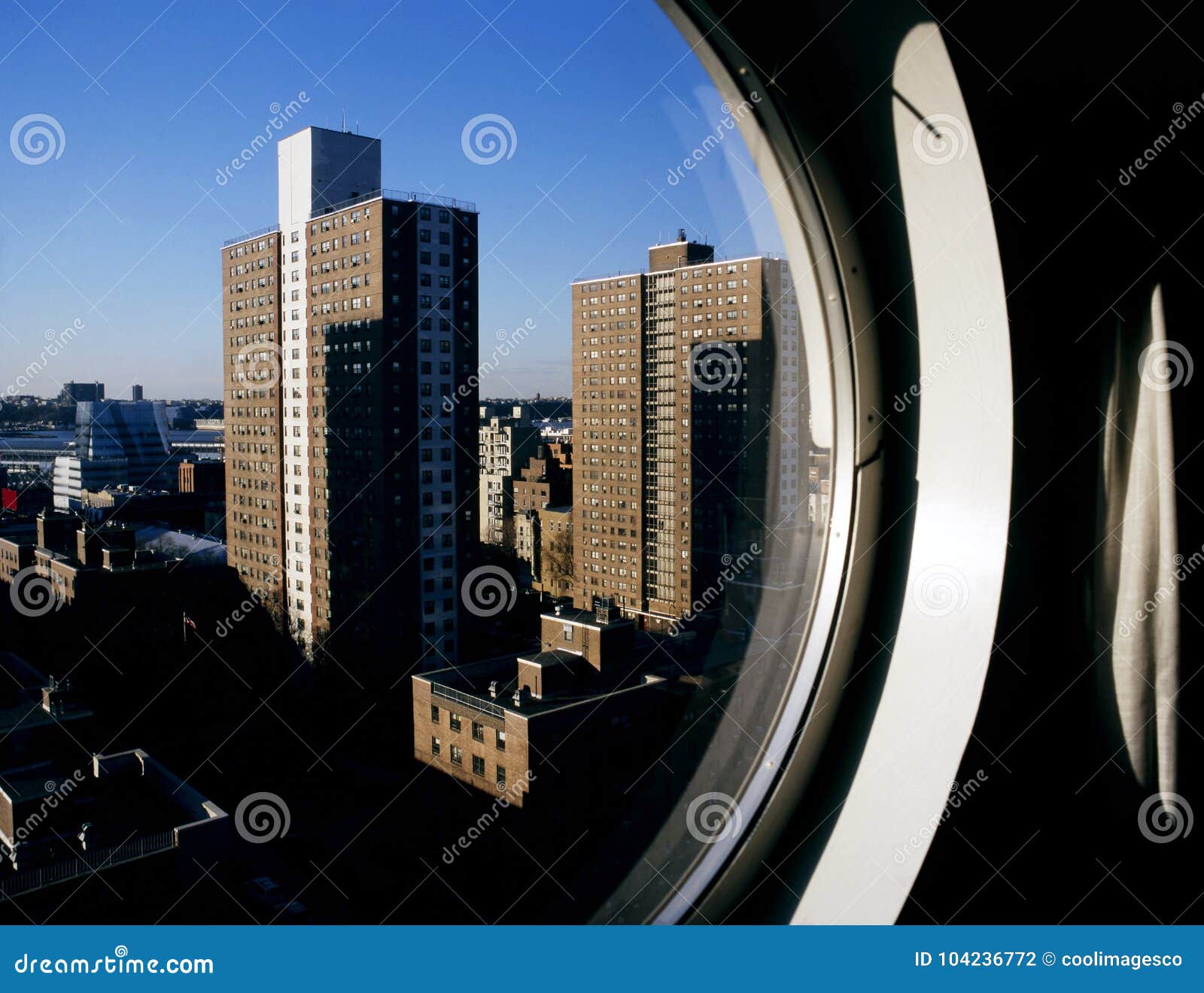 NYC Skyline from a Circular Window Stock Photo - Image of cityscape ...