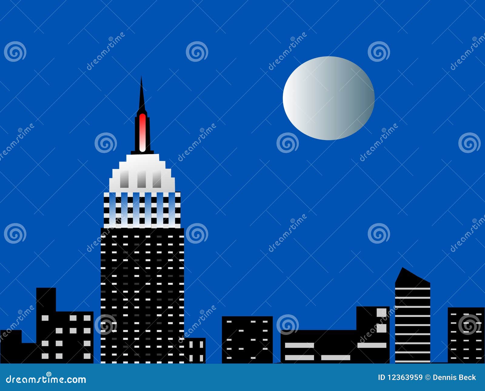 Nyc Skyline with Full Moon stock vector. Illustration of city - 12363959