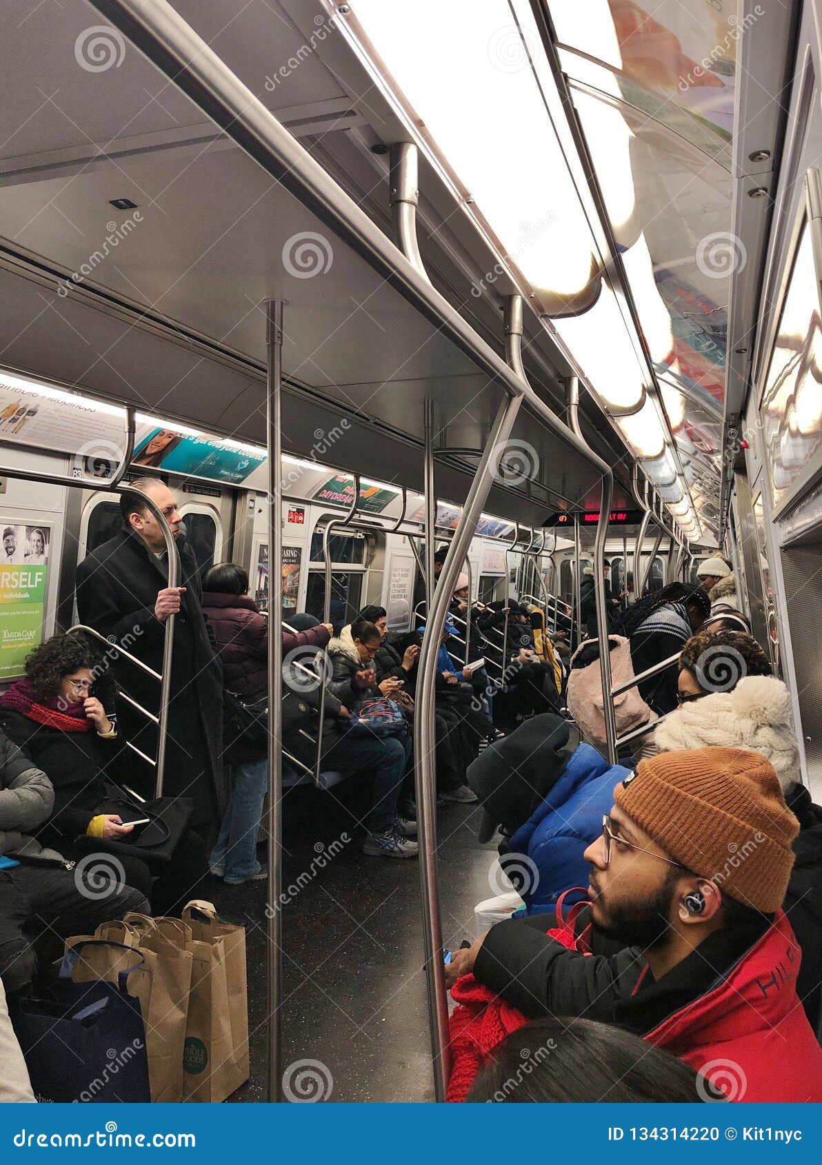 NYC Train Crowded People on Subway Train Rush Hour Commute Editorial ...