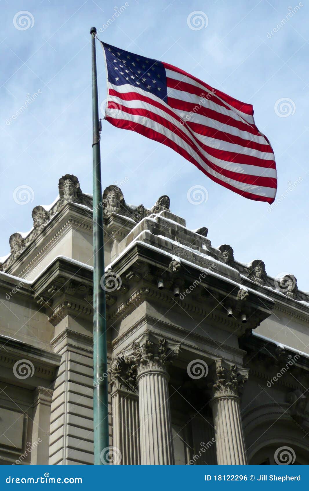 NYC: US Flag Over Historic Building Stock Photo - Image of states ...