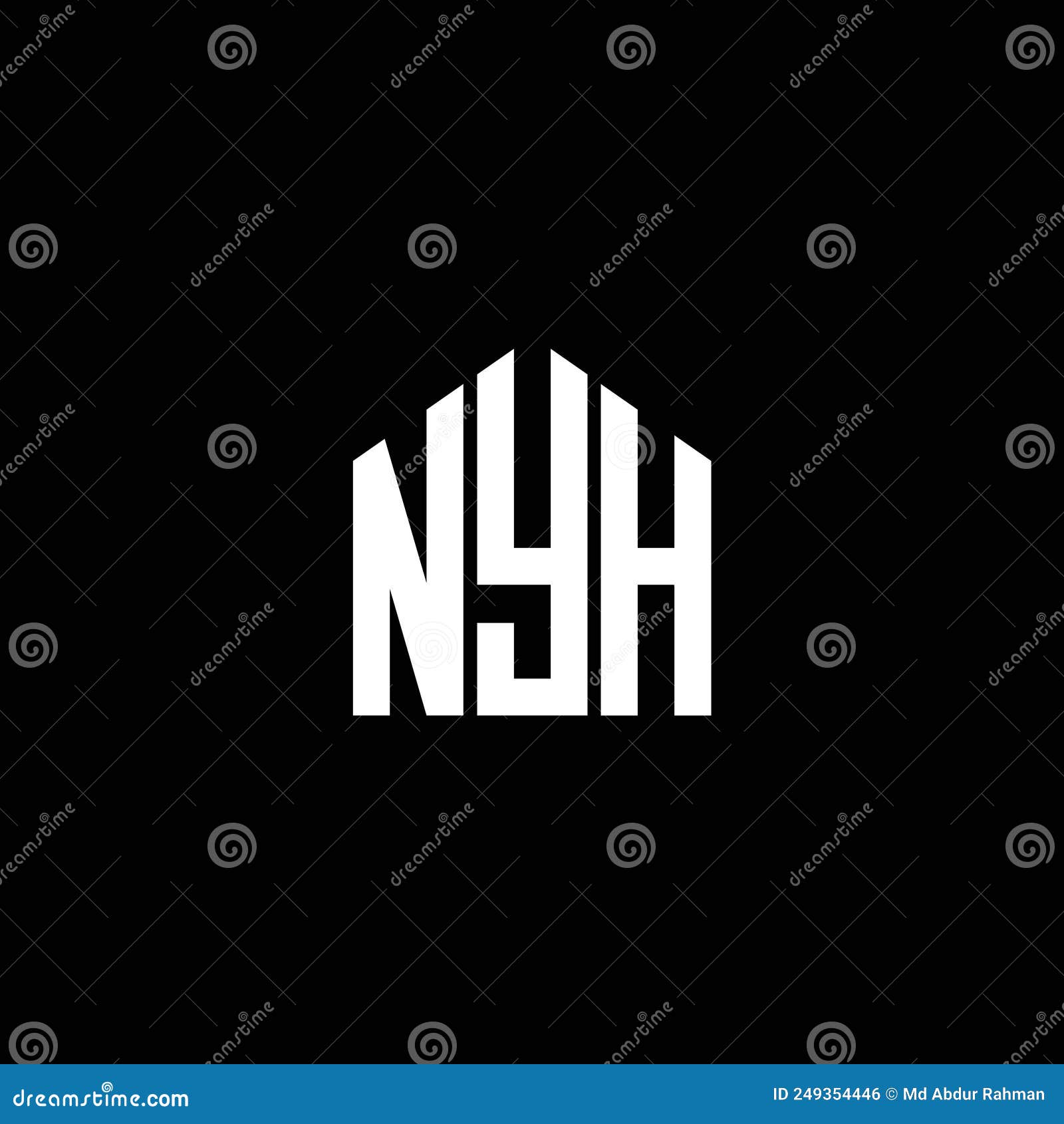 NYH Letter Logo Design on BLACK Background. NYH Creative Initials ...