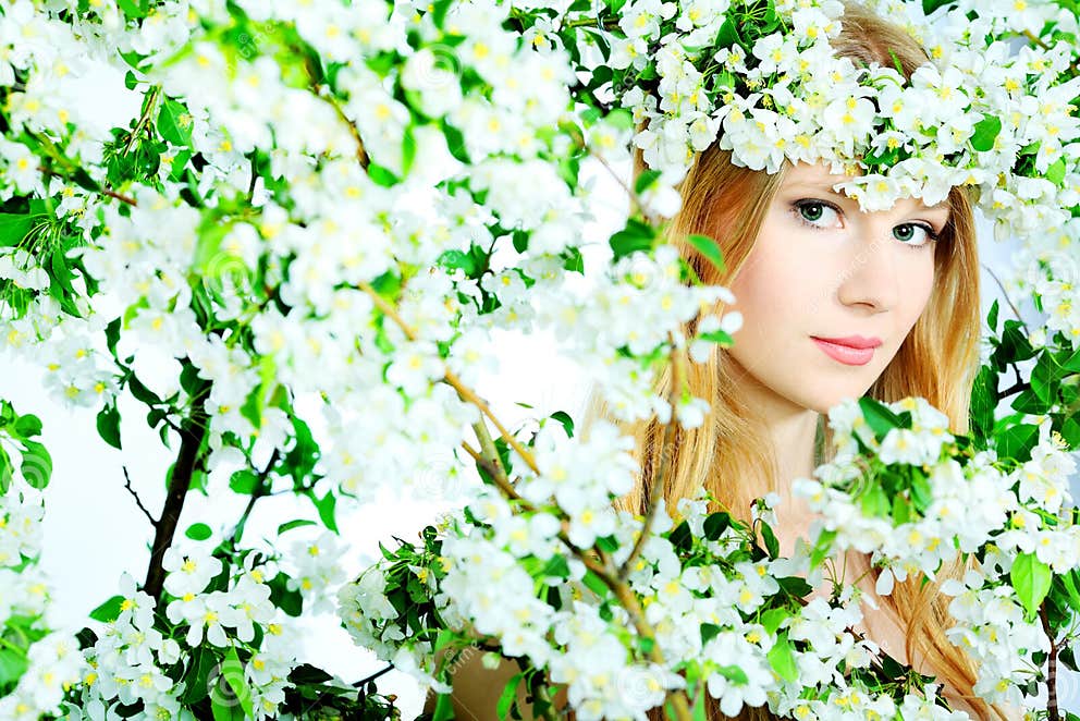 Nymph in flowers stock photo. Image of model, body, aroma - 15027584