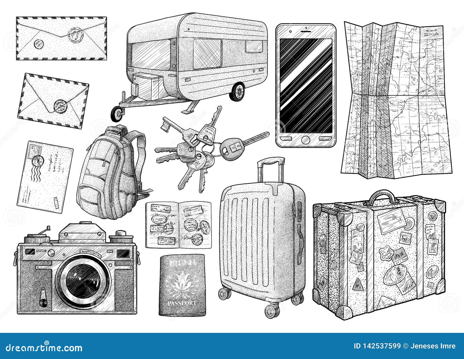Travel Equipment Collection, Illustration, Drawing, Engraving, Ink ...