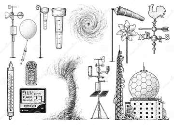 Weather Research Tool Collection Illustration, Drawing, Engraving, Ink ...