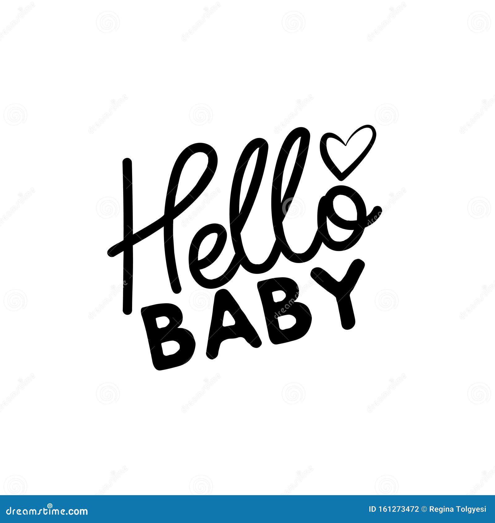 Hello Baby - Greeting Handwritten Text, and Hand Drawn Heart. Stock ...