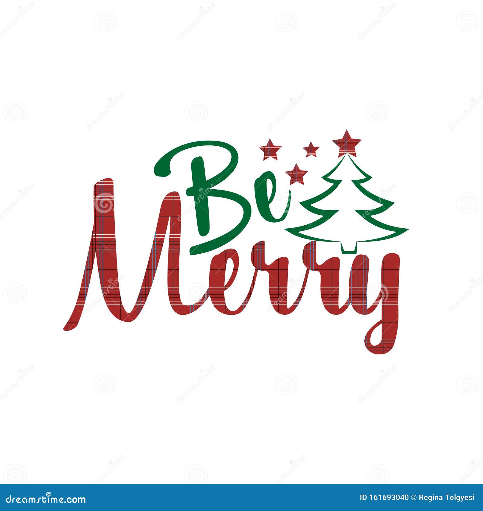 Be Merry- Handwritten Christmas Text, with Tree, and Stars. Stock ...