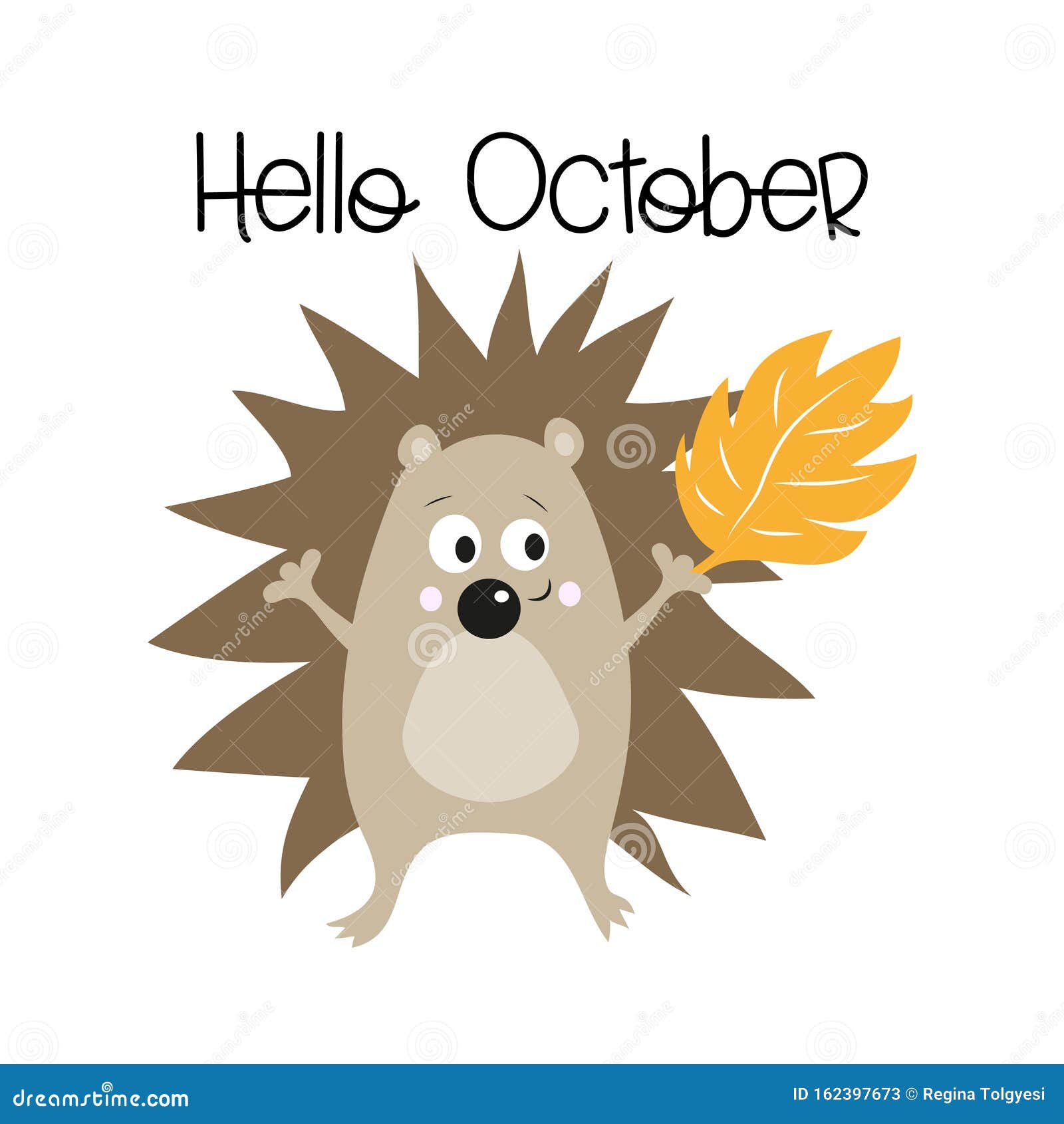 Hello October, Cute Hedgehog, Autumn Illustration, Graphics Vector ...