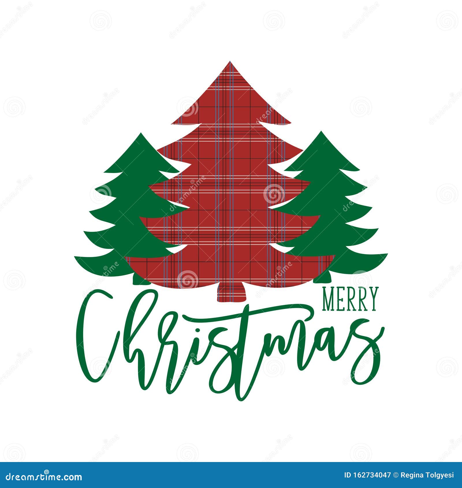Merry Christmas Handwritten Text, with Christmas Trees Stock Vector ...