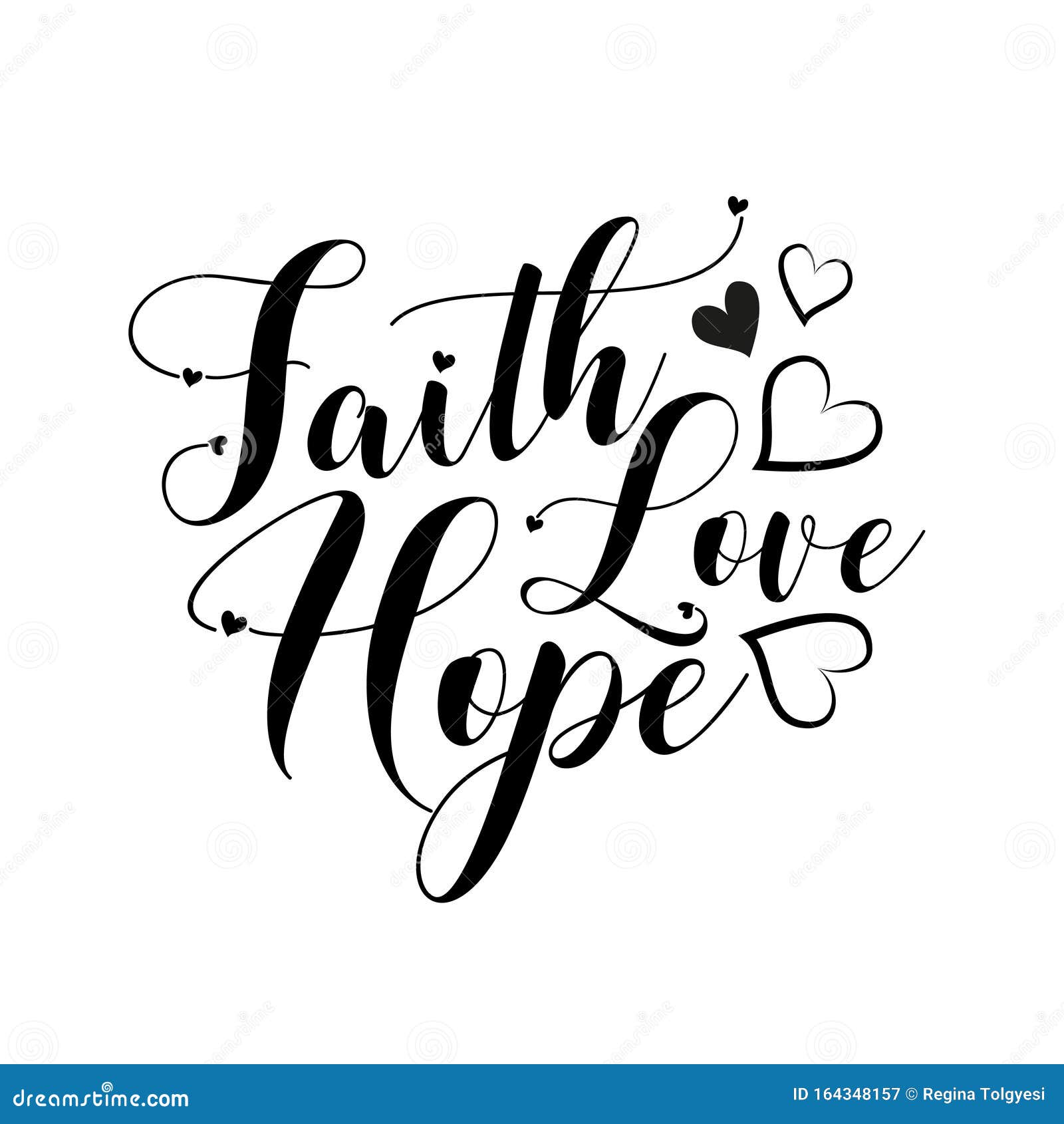 Faith Hope Love- Positive Handwritten Text, with Heart. Stock Vector ...