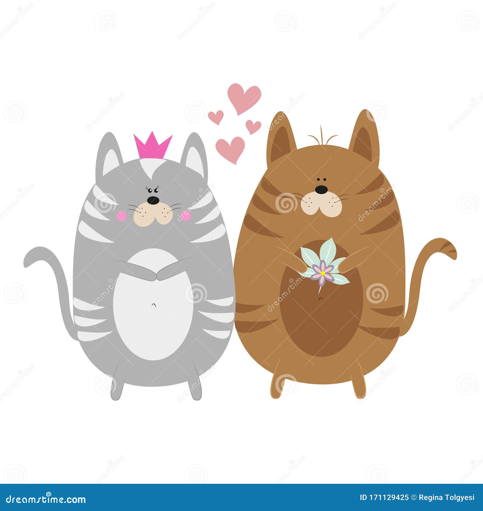 Cute Loving Cats with Flowers and Hearts. Stock Vector - Illustration ...