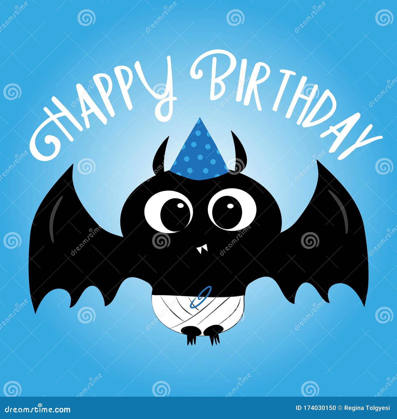 Happy Birthday Text with Cute Bat. Stock Vector - Illustration of ...