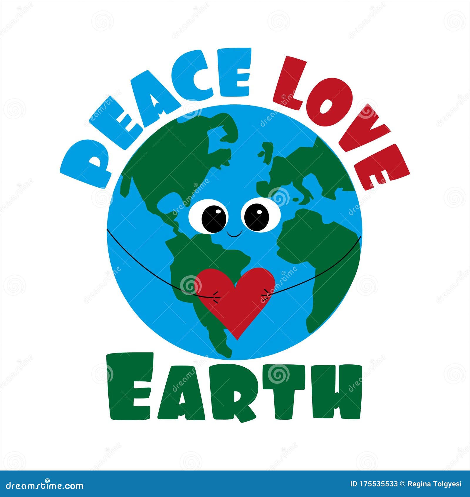 Peace Love Earth Saying with Cute Smiley Earth with Heart. G Stock ...