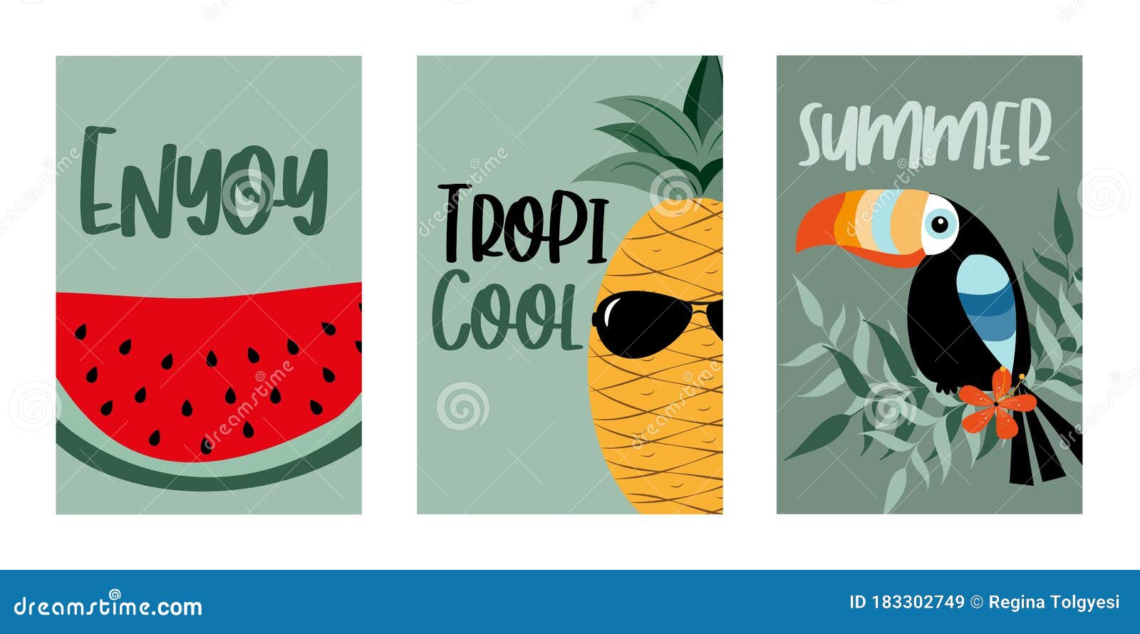 Summer Cards Set. Colorful Posters With Hand Lettering. Summer Vacation ...