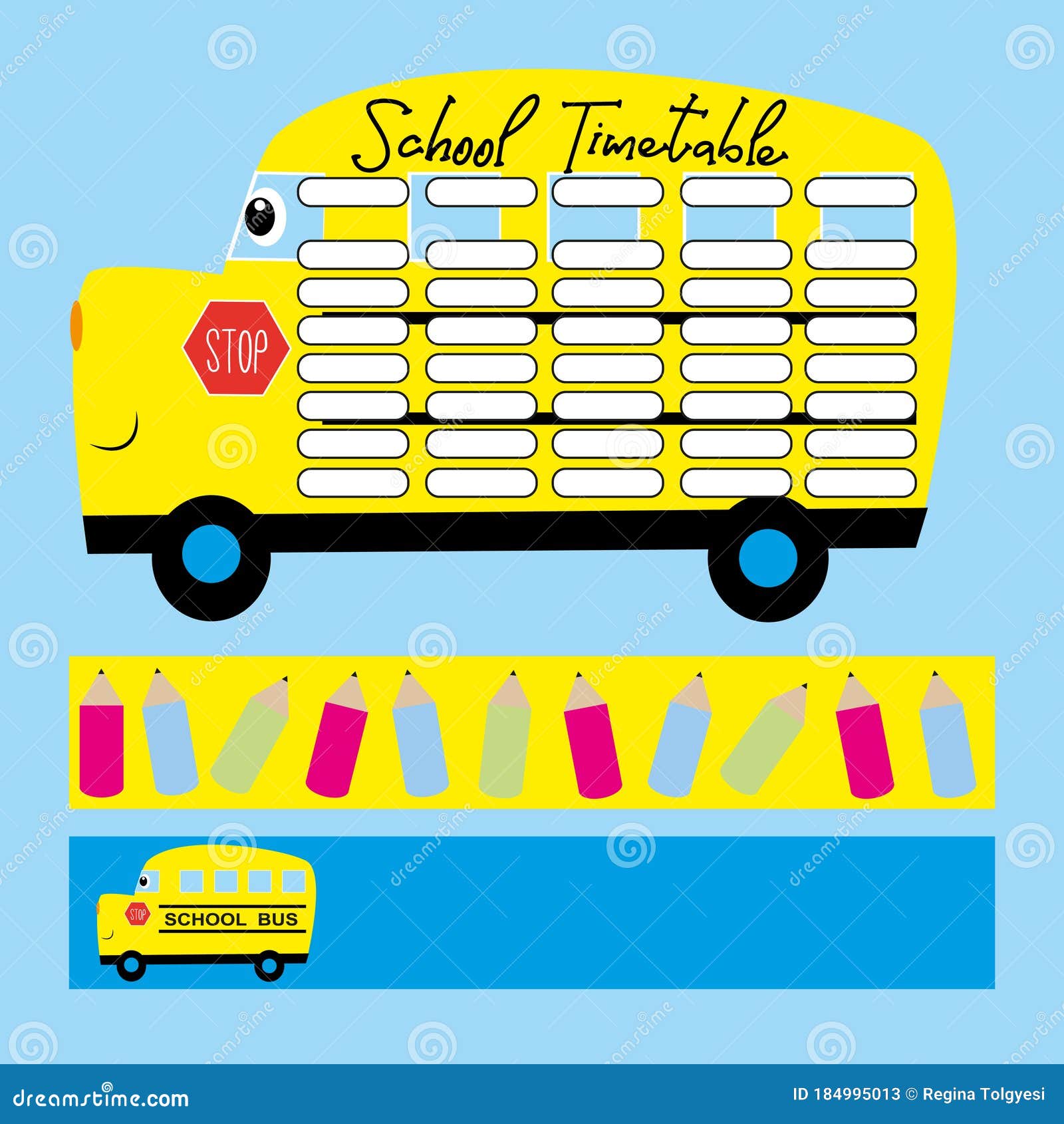 Cute School Bus Timetable and Bookmarks Set. for Children Stock Vector ...
