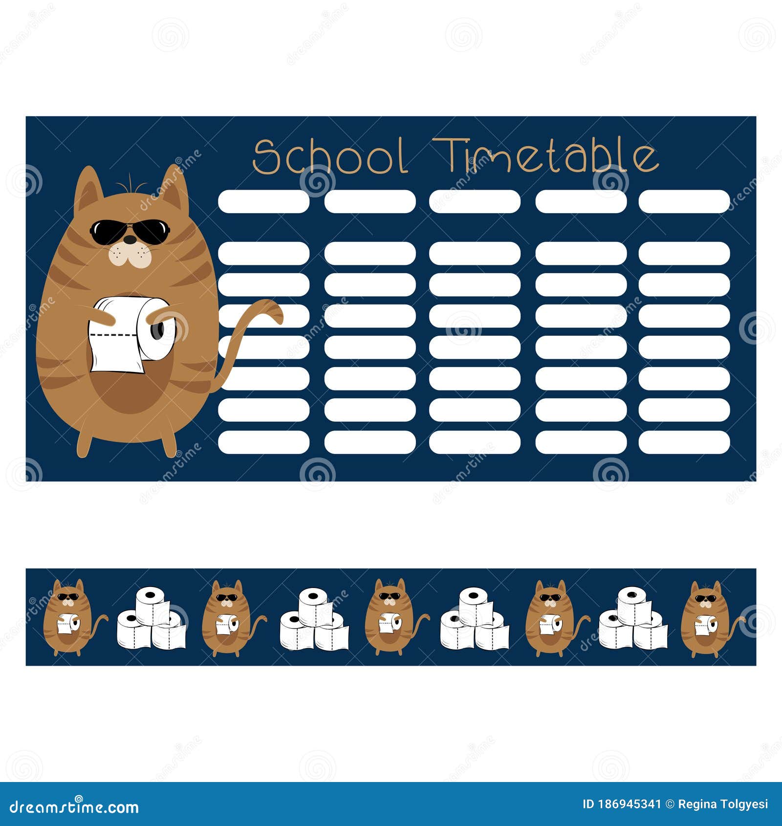 Cool Cat Timetable and Bookmarks Set. for Children Stock Vector ...