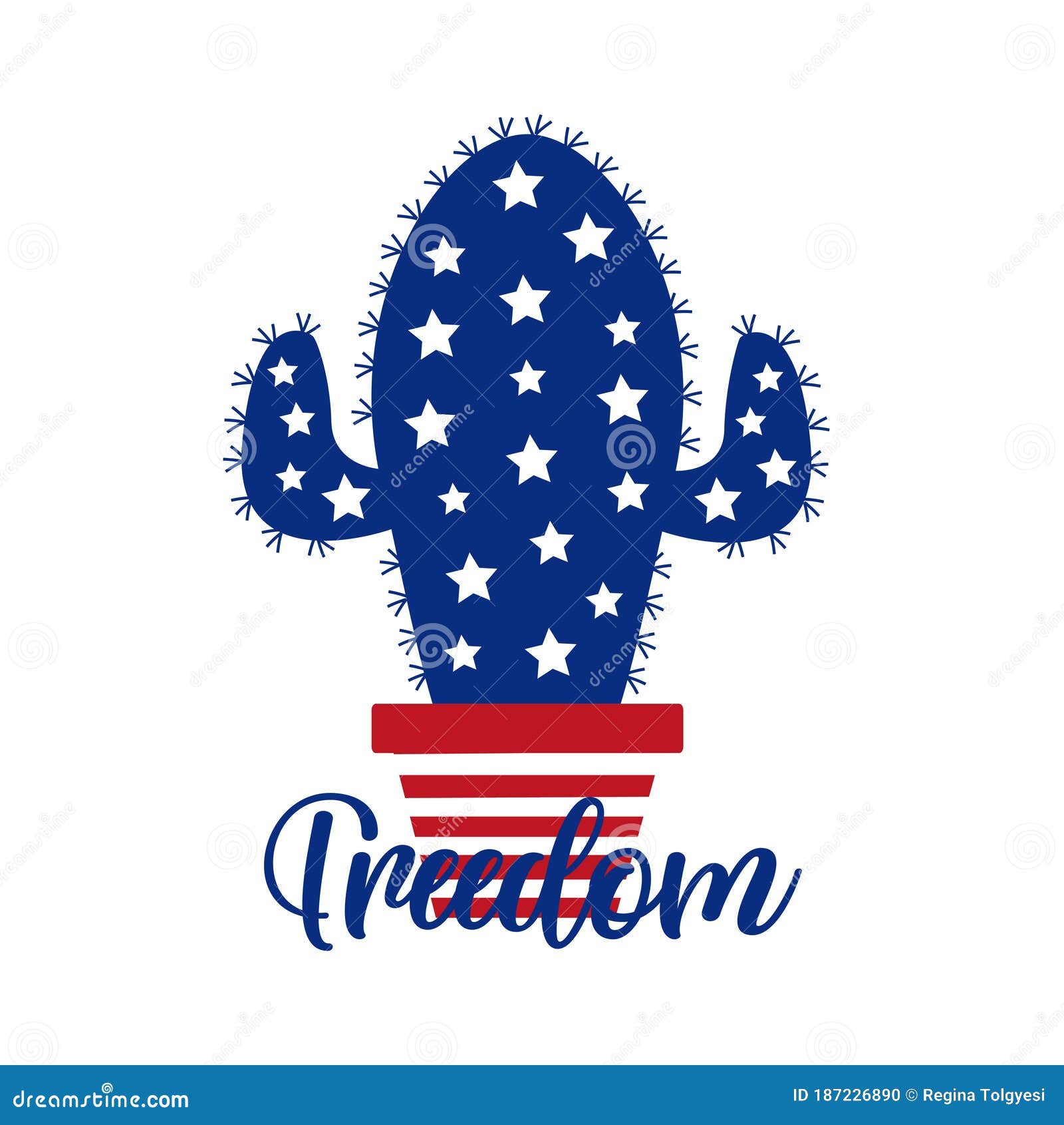 Freedom Calligraphy with Catus American Flag Colors. Happy Independence ...