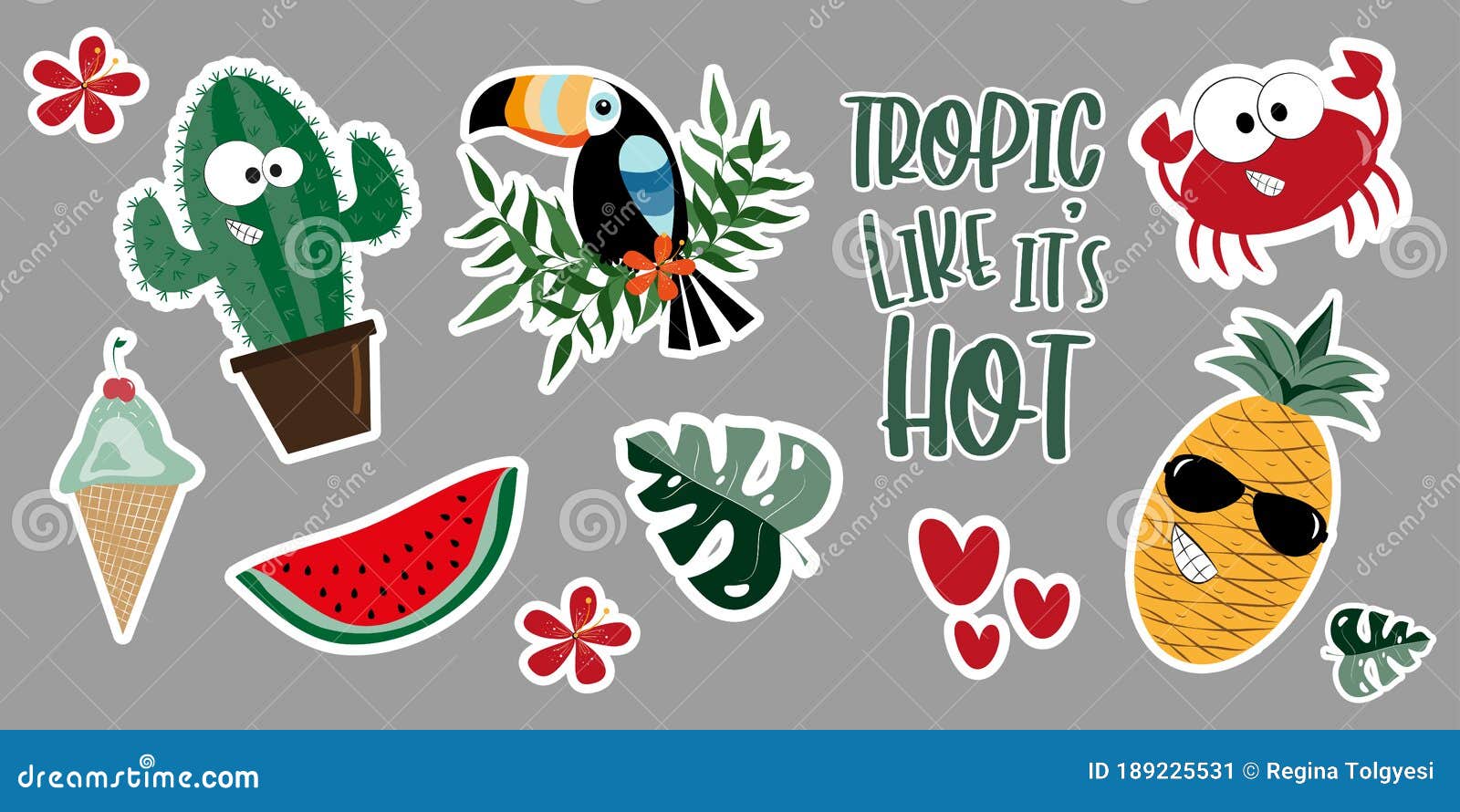 Summer Sticker Set for Children Stock Vector - Illustration of happy ...